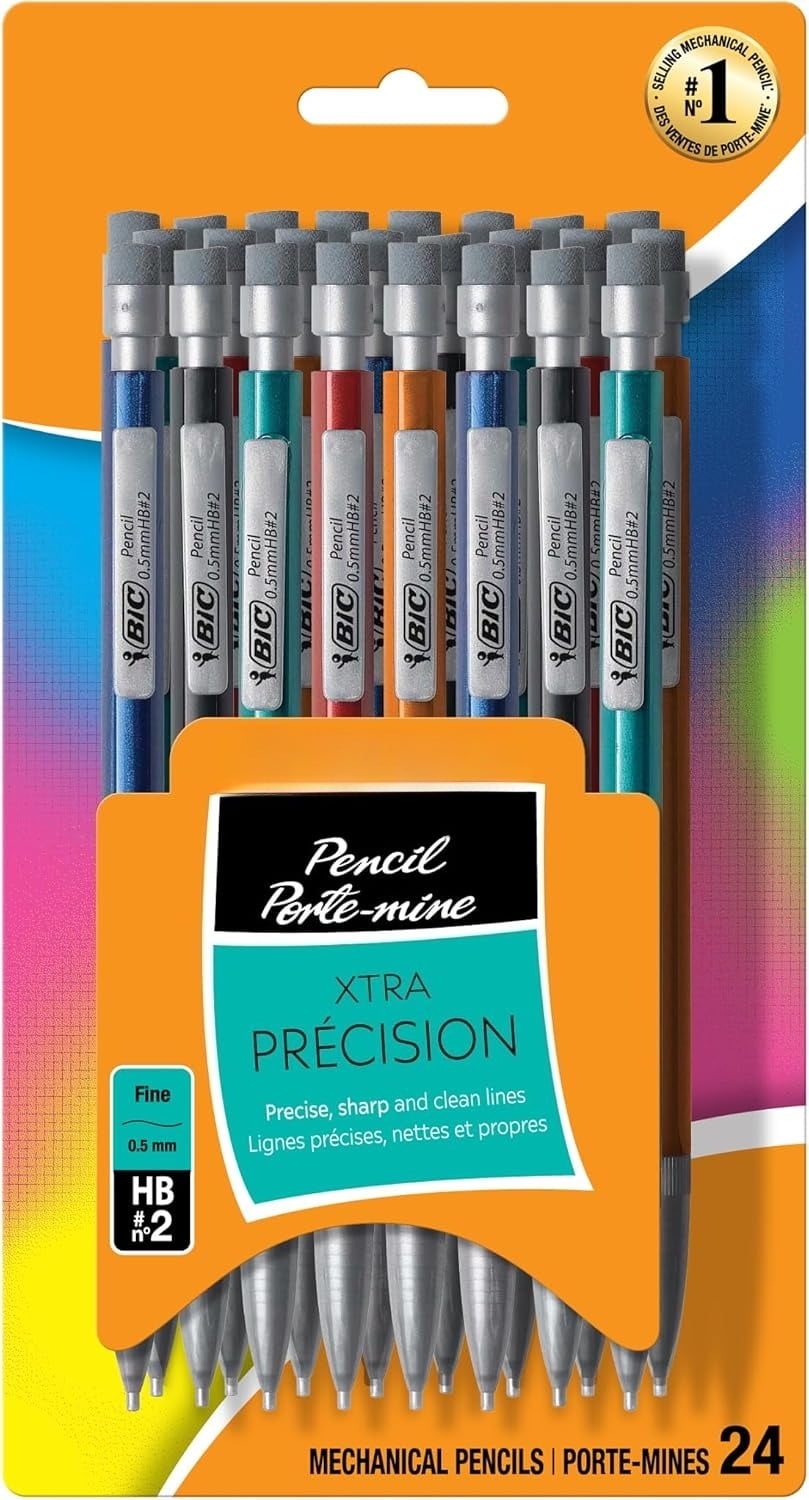 Mechanical Pencils with Erasers, Fine Point (0.5mm), 24-Count Pack ...