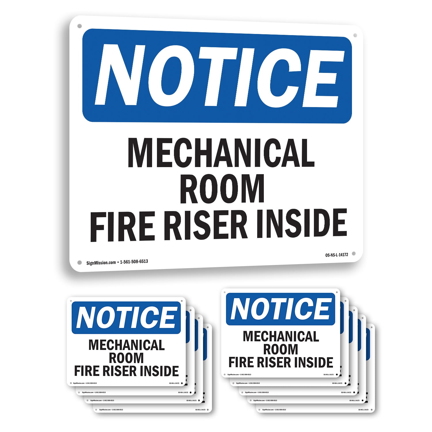 Mechanical Room Fire Riser Inside OSHA Notice Aluminum Sign 14 Inch x ...