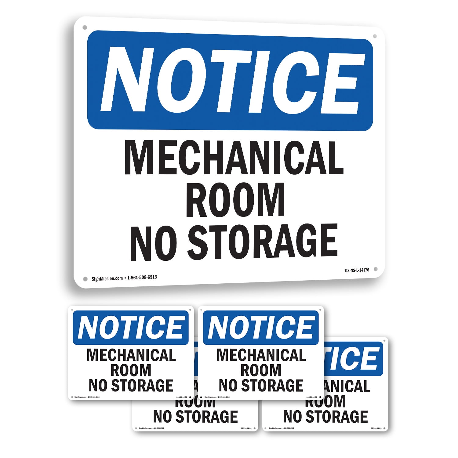 Mechanical Room No Storage OSHA Notice Rigid Plastic Sign 24 Inch x 18 ...