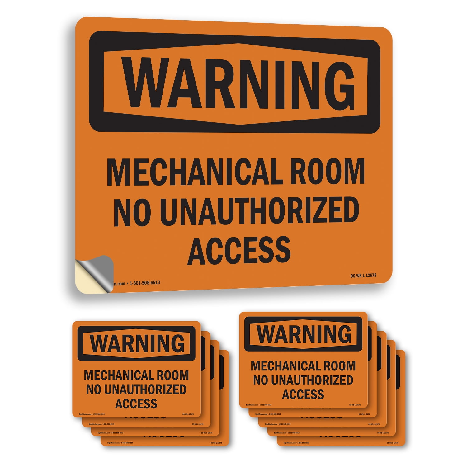 Mechanical Room No Unauthorized Access OSHA WARNING Vinyl Decal Label ...