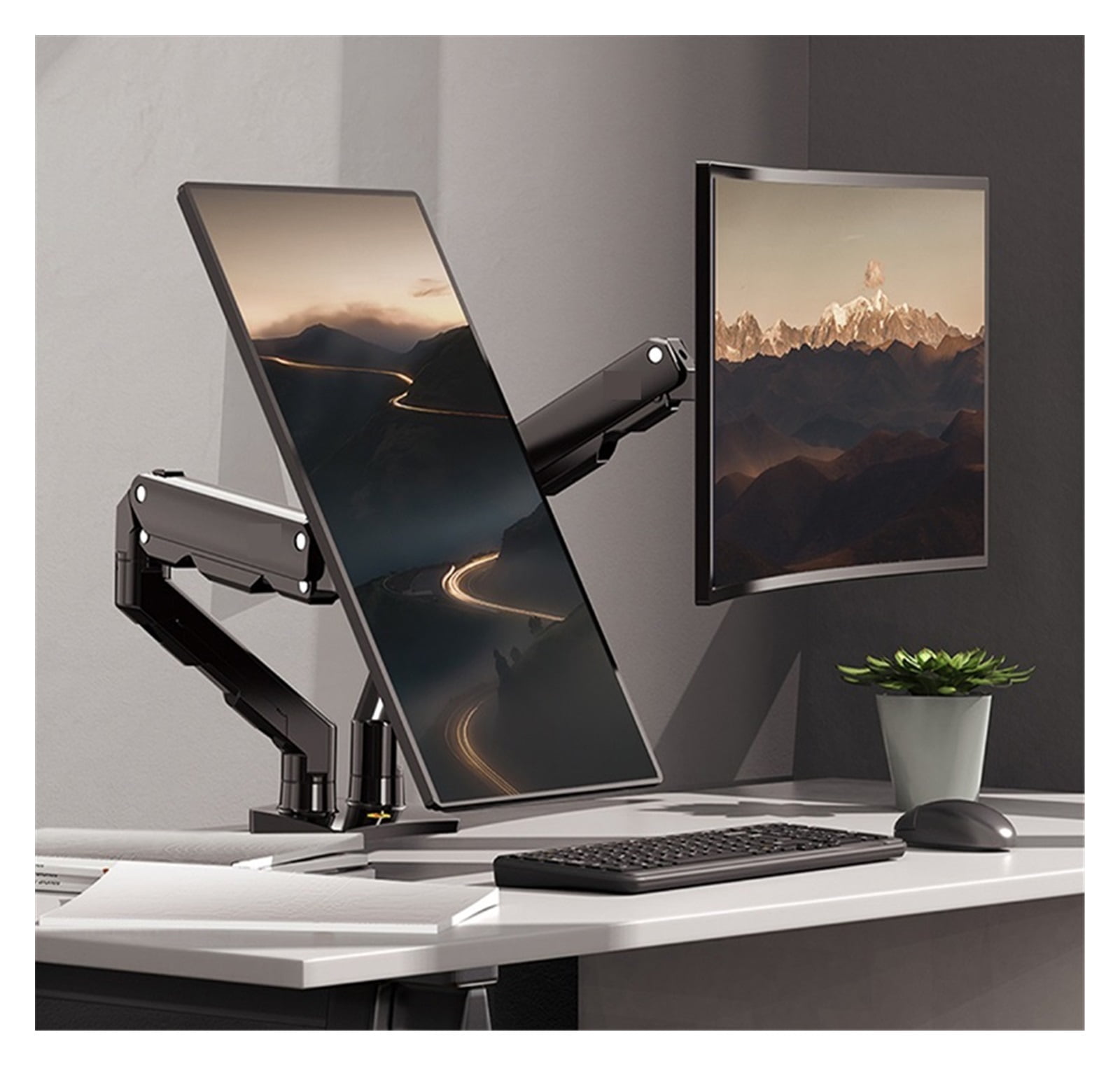 Mechanical Spring Arm 27-34 Inch Dual Arc Screen Desktop Monitor Holder ...