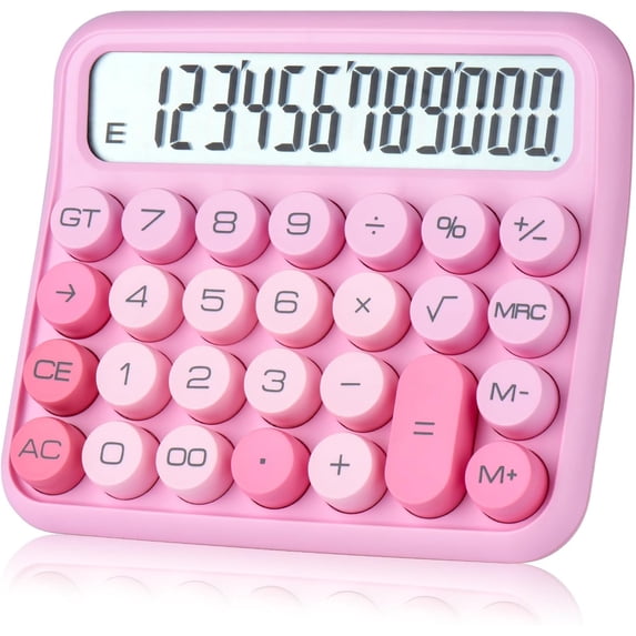 Mechanical Switch 12-Digit Pink Calculator - Large LCD Display, Big ...