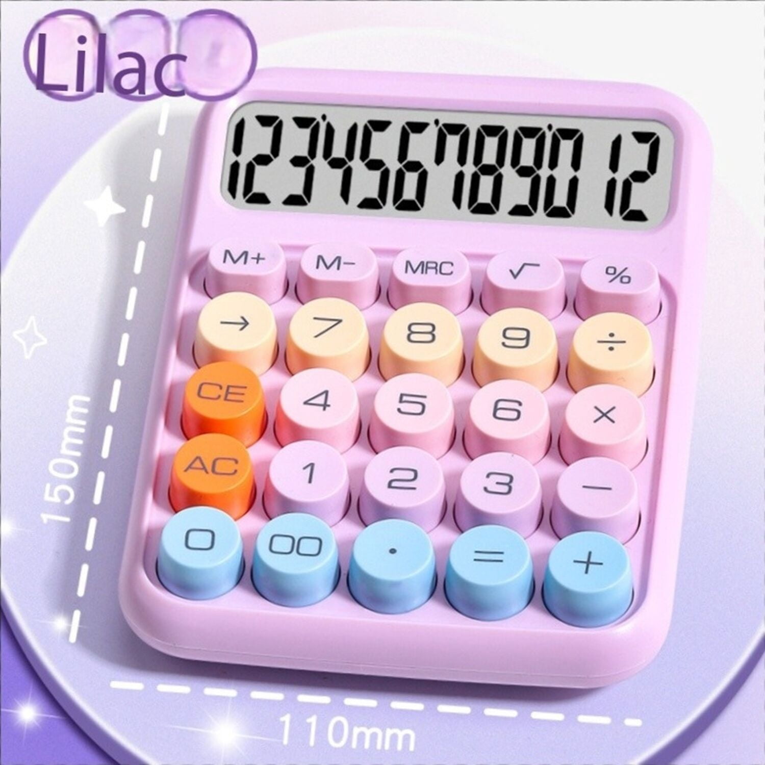 Mechanical Switch Calculator, 12 Digits, Large LCD Display, Pink ...