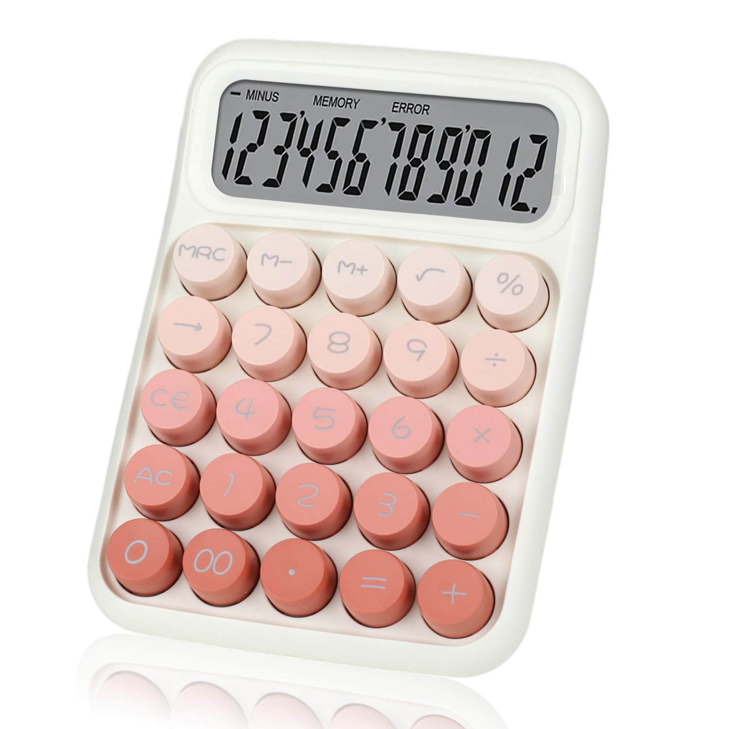 Mechanical Switch Calculator with Big Buttons, 12 Digits, Large LCD Display, Cute Pink Desktop ...