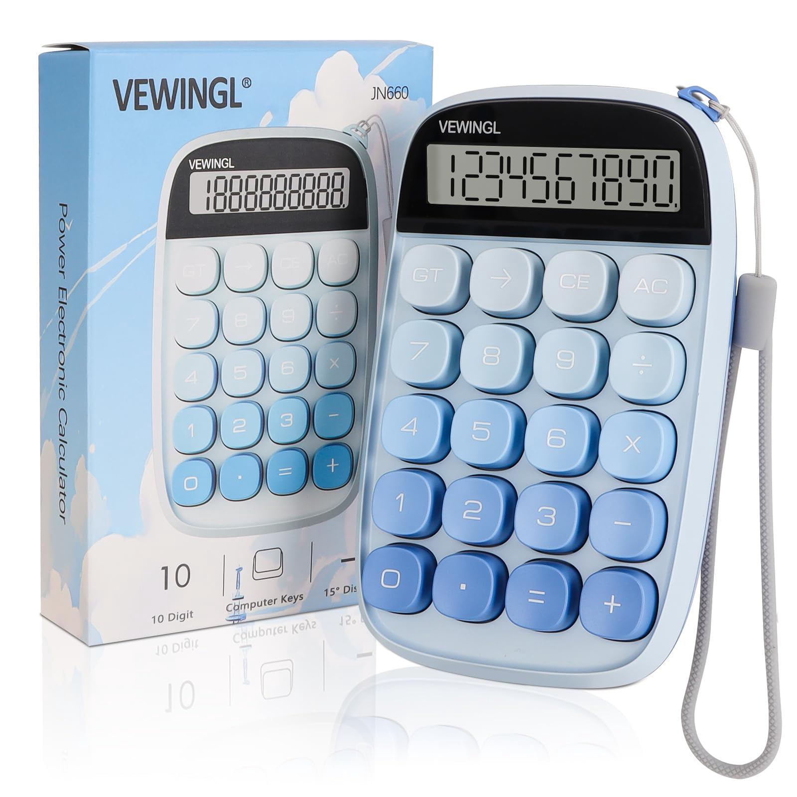 VEWINGL Mechanical Switch Calculator,Cute 10 Digit Large LCD Display ...