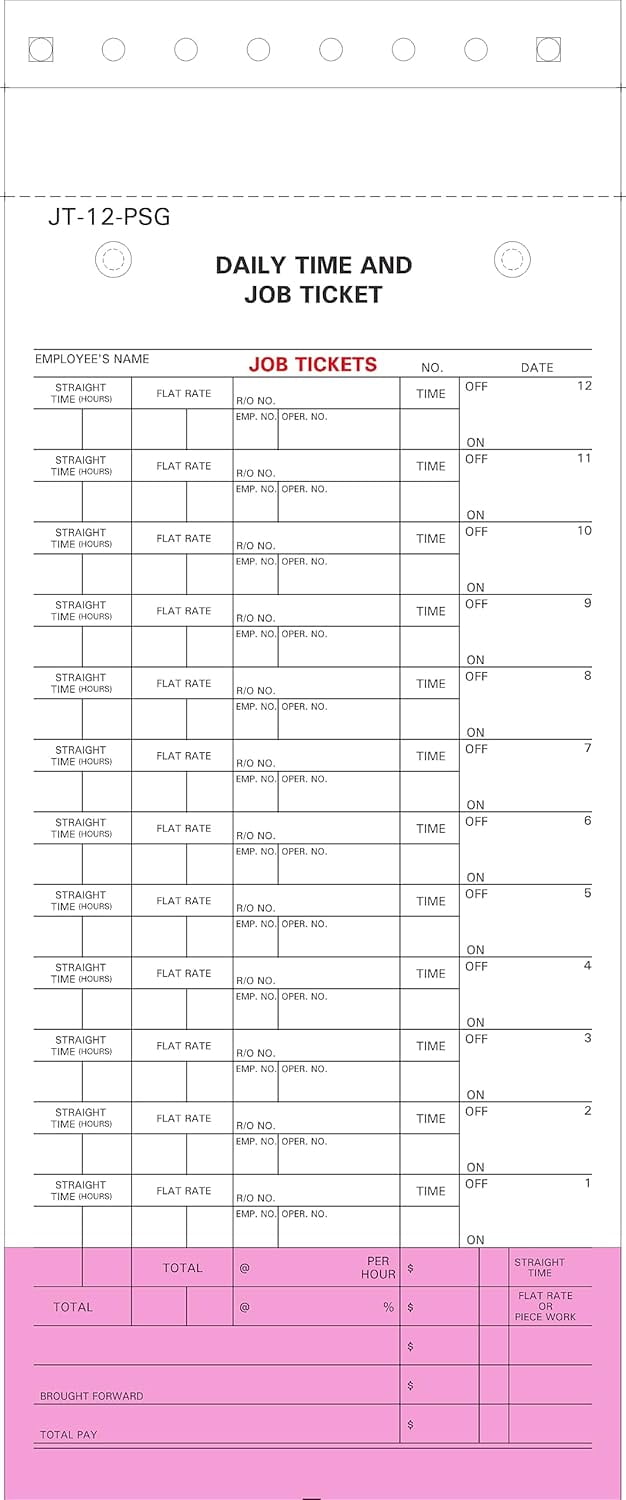 Mechanics Daily Time and Job Ticket 500 (JT-12-PSG) (3-Part Form) (12 ...