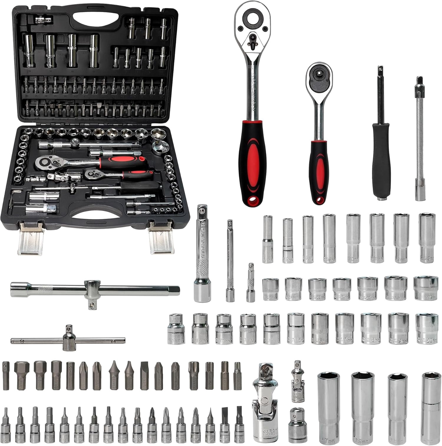 Mechanics Tool Set Metric, 95 count 1/2" & 1/4" Drive Impact Socket Set ...