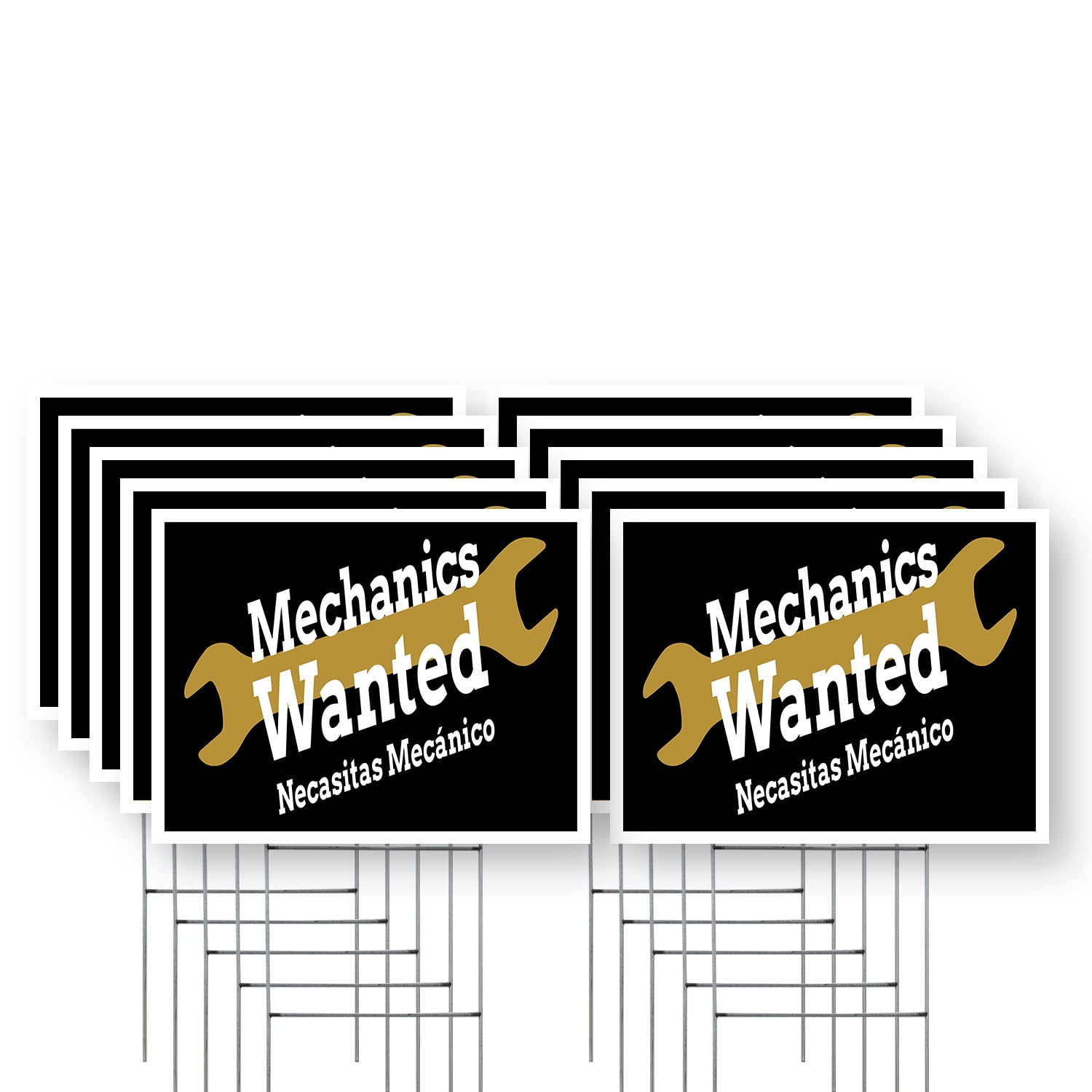 Mechanics Wanted English Spanish Yard Sign 10 Pack of 18 Inch x 24 Inch ...