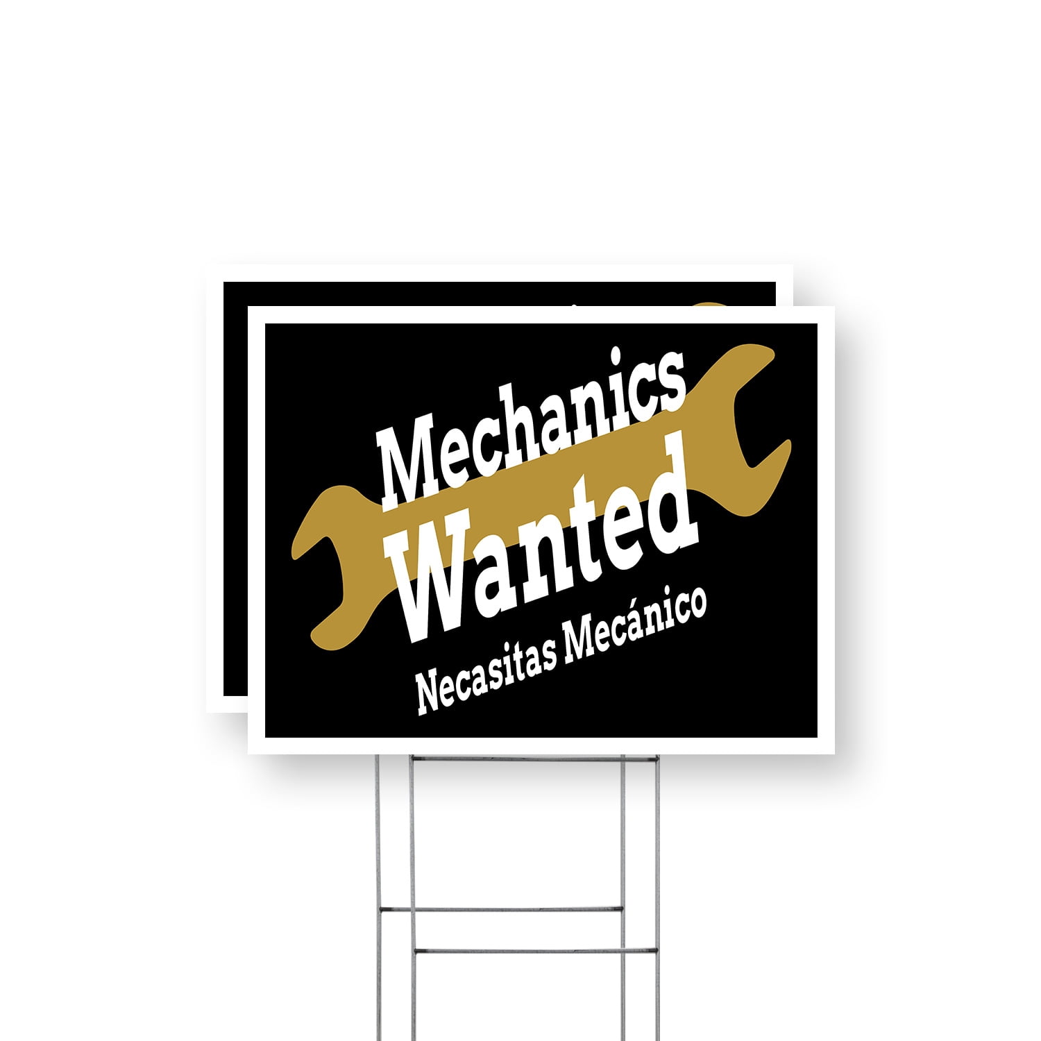 Mechanics Wanted English Spanish Yard Sign 2 Pack of 12 Inch x 16 Inch ...