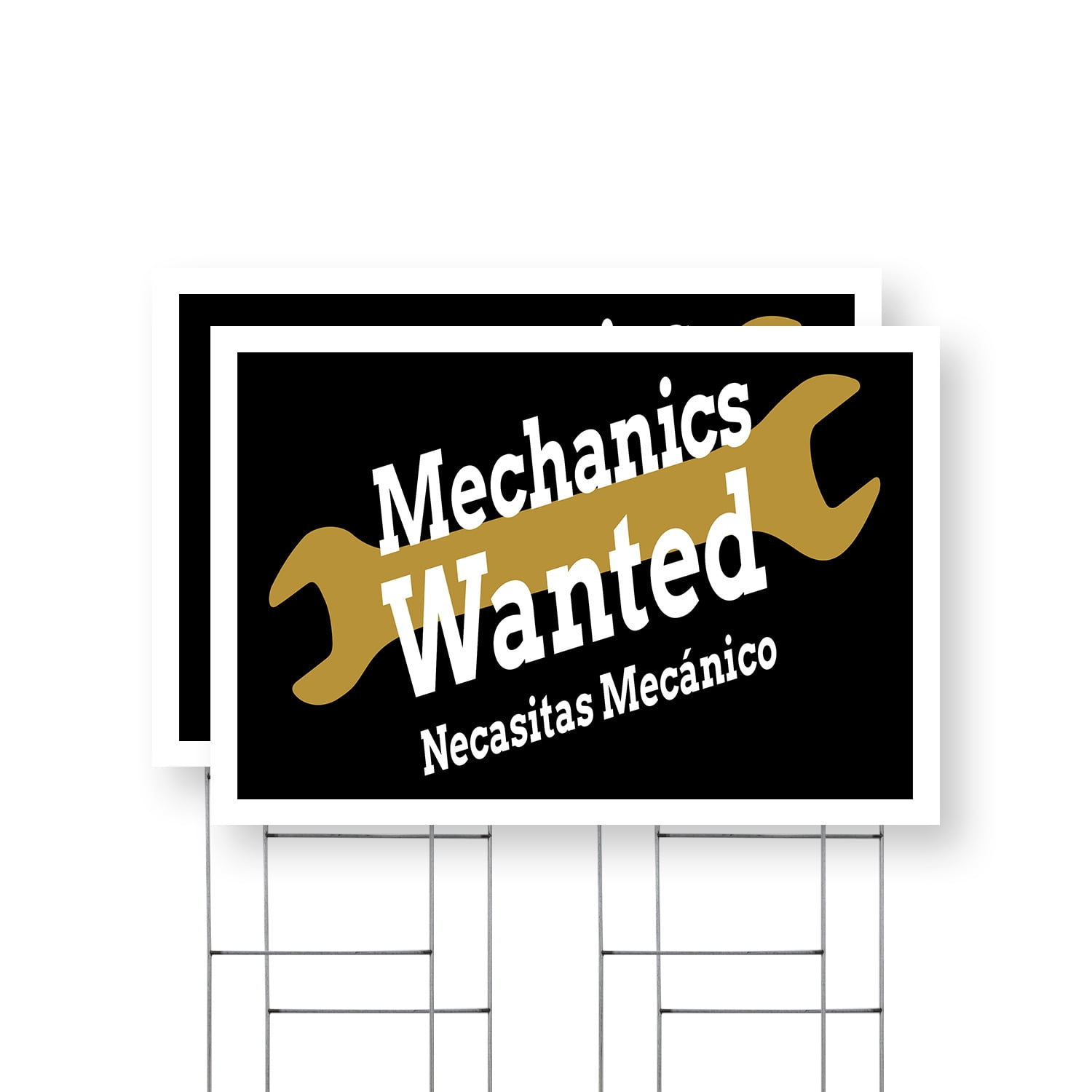 Mechanics Wanted English Spanish Yard Sign 2 Pack of 24 Inch x 36 Inch ...