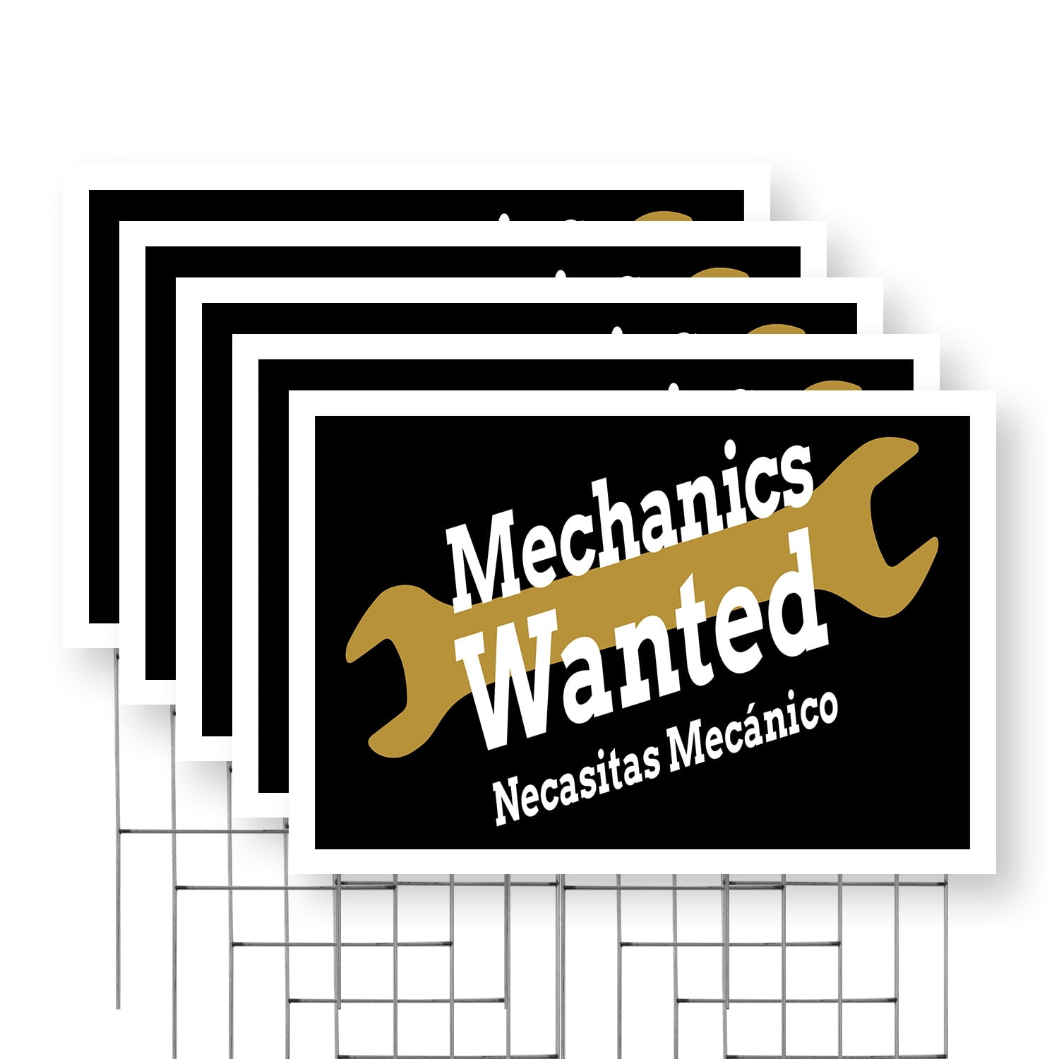 Mechanics Wanted English Spanish Yard Sign 5 Pack of 24 Inch x 36 Inch ...