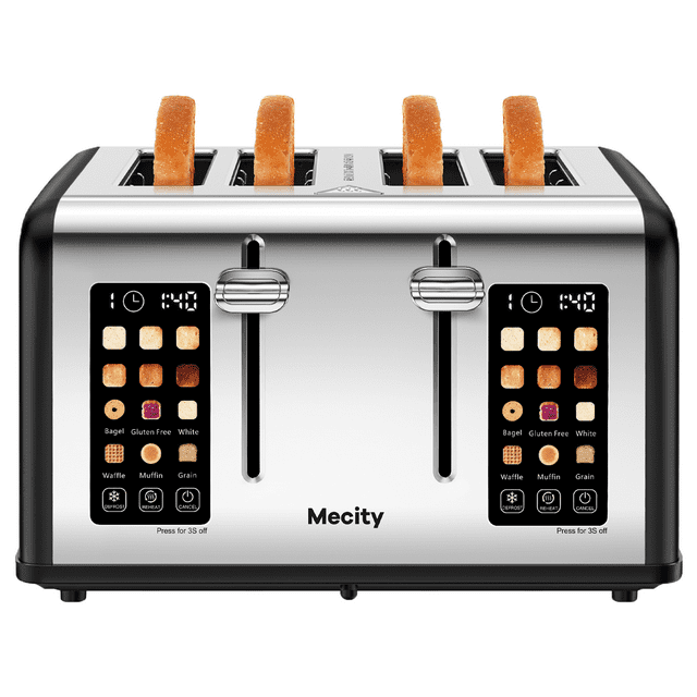 Mecity 4-Slice Touchscreen Toaster, Stainless Steel, Countdown Timer, 6 ...