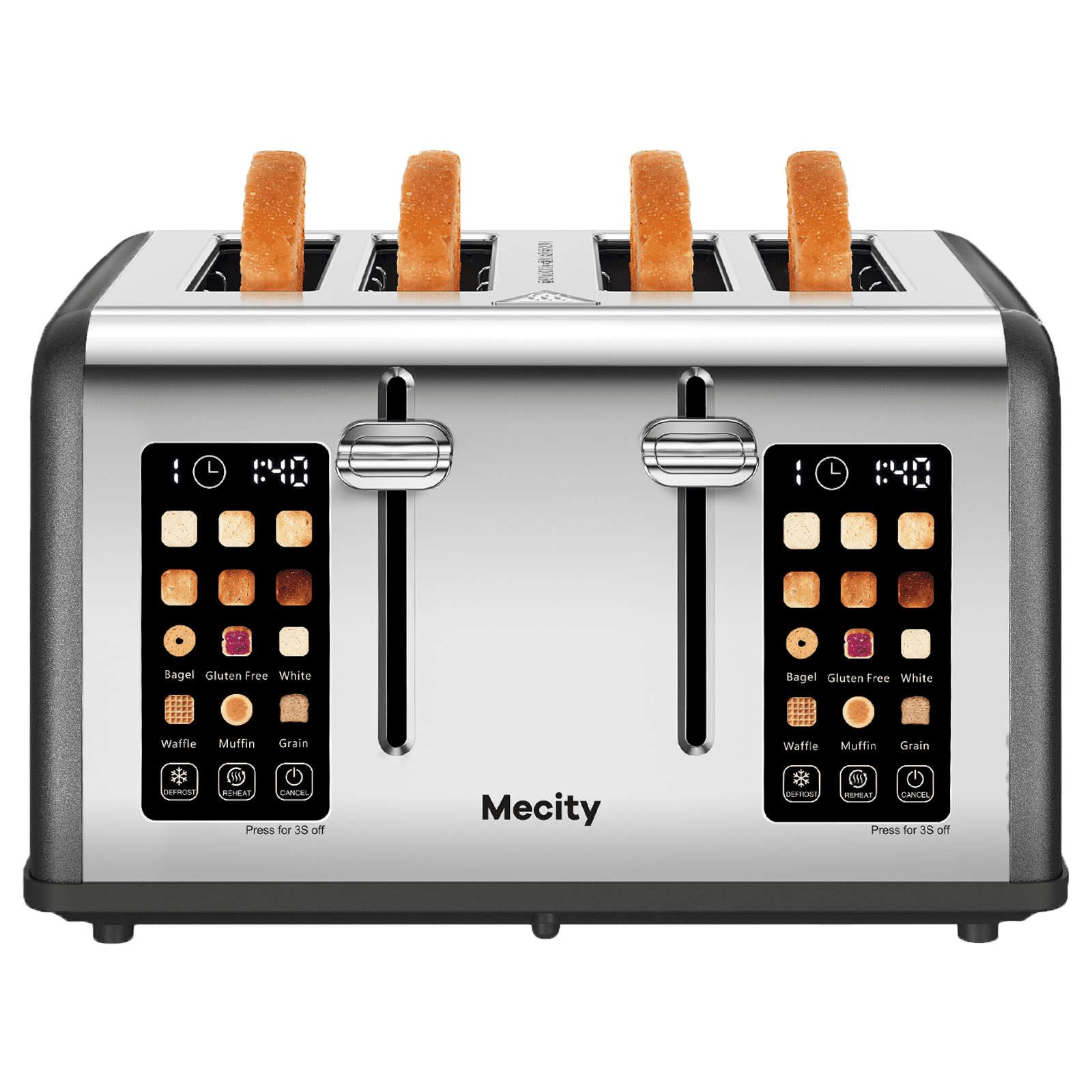 Mecity 4-Slice Touchscreen Toaster, Stainless Steel, 6 Browning Levels ...