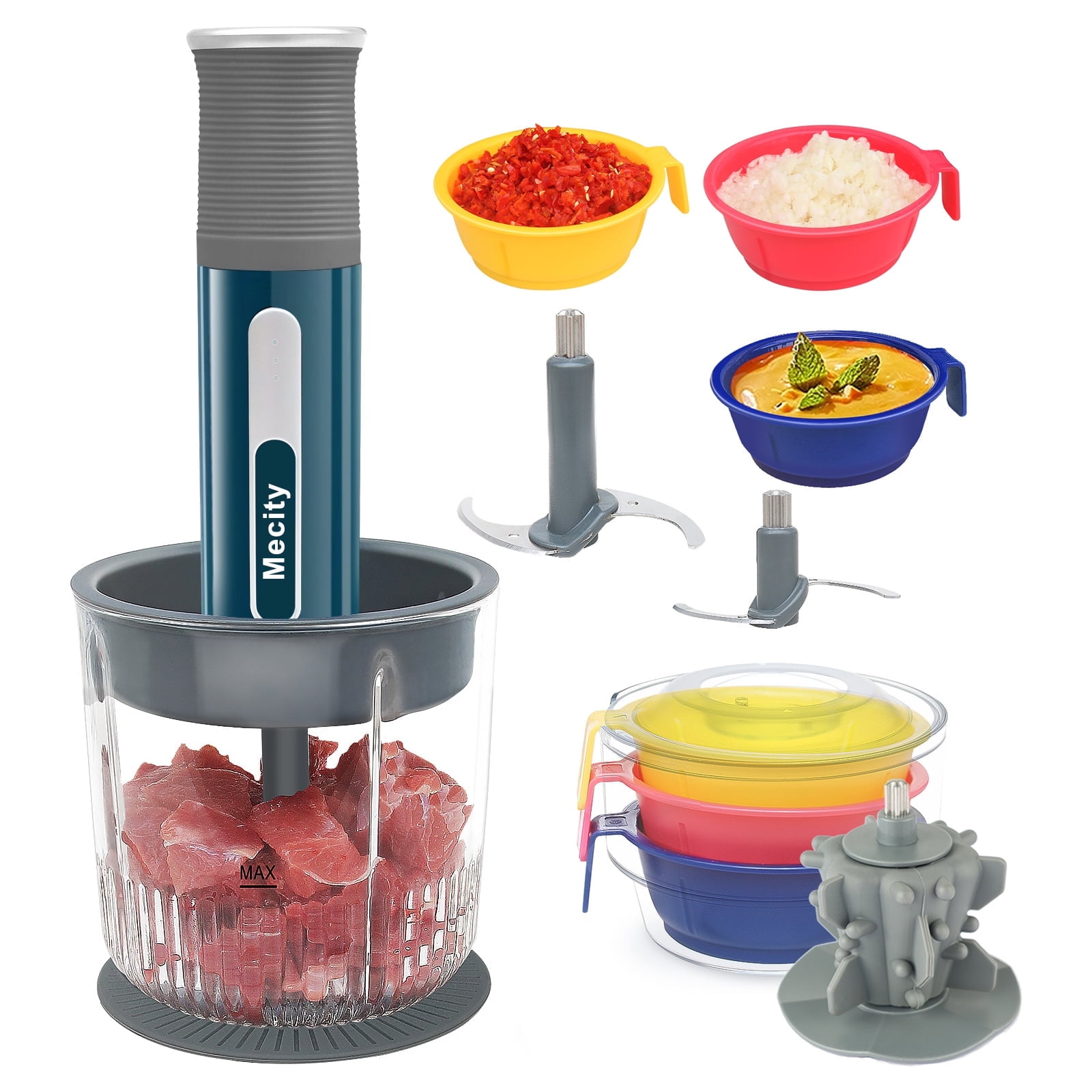 Mecity Cordless Food Processor - Mini Meat Grinder, Veg. Chopper ...