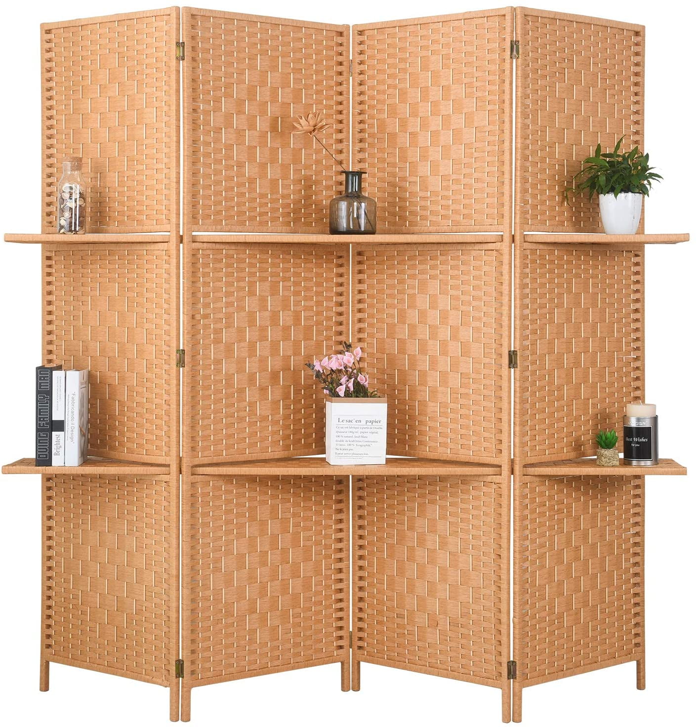 Mecor 6 ft.Tall-Extra Wide Diamond Weave Fiber 4 Panels Room Divider,4 ...