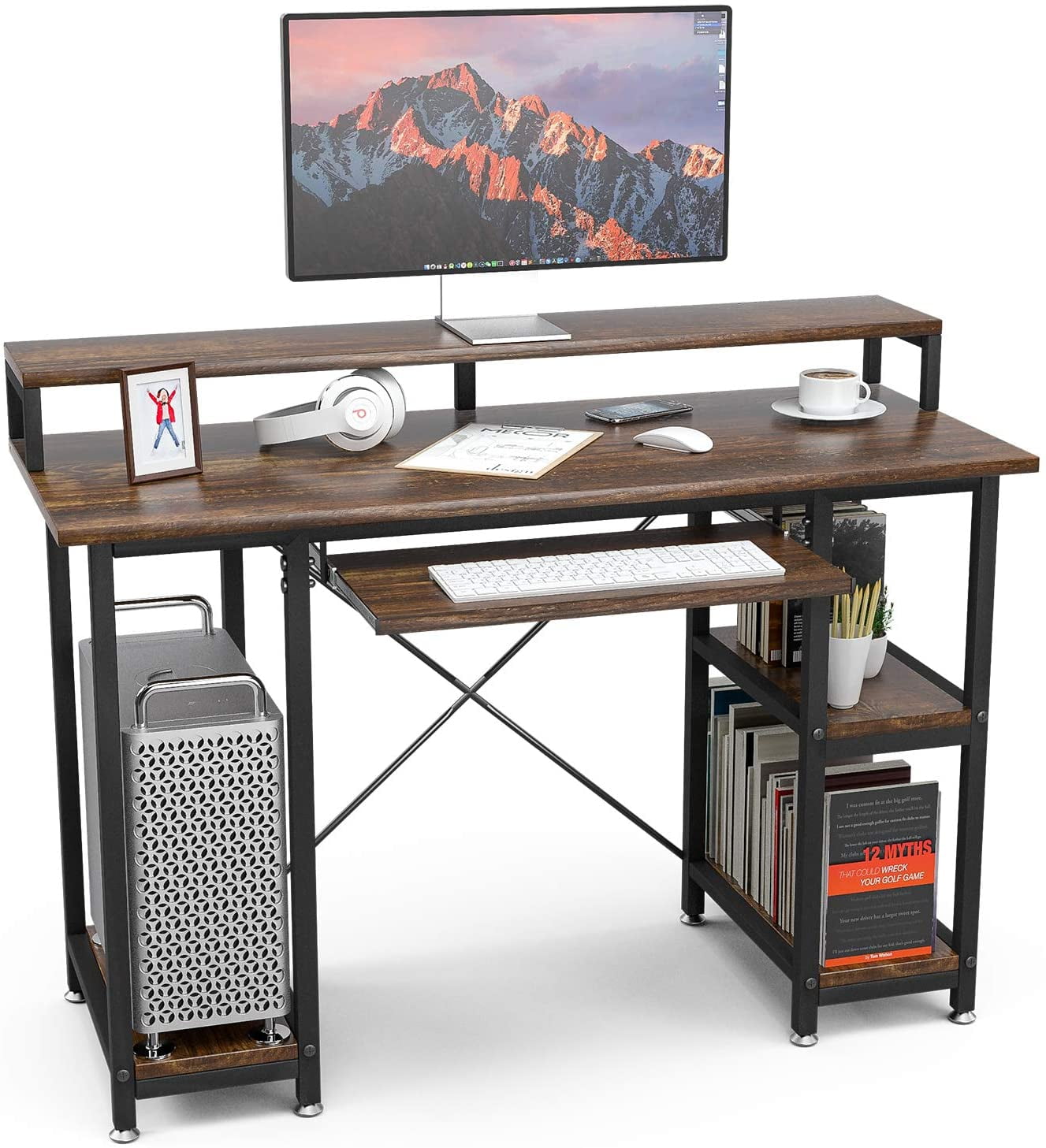 Mecor Computer Desk with Keyboard Tray/Shelves Storage, 89.9 Inch ...