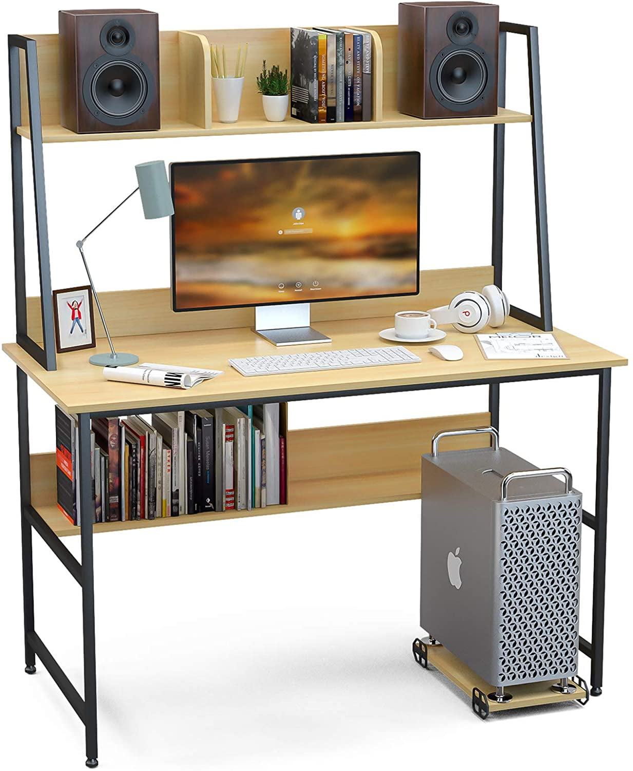 Mecor Computer Desk with Upper Shelf Workstation for Home Office Desk ...