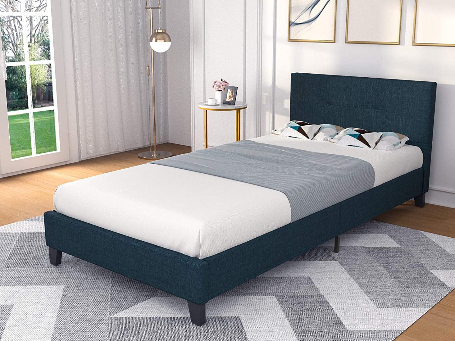 Mecor Upholstered Linen Twin Platform Bed - Metal Frame with Tufted ...