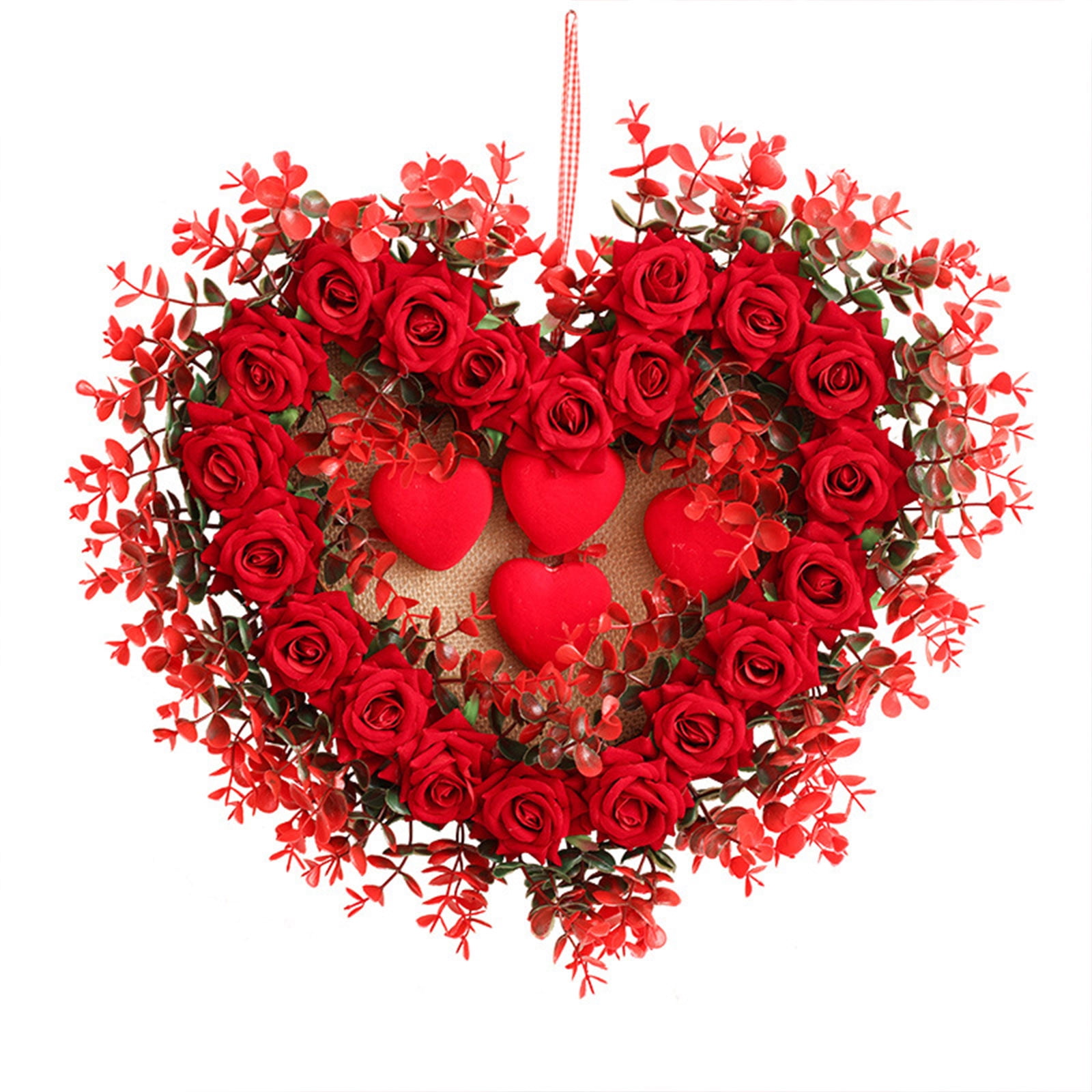 Mecorevxz Valentines Day Red Rose Heart Wreath Decoration Door Hanging ...