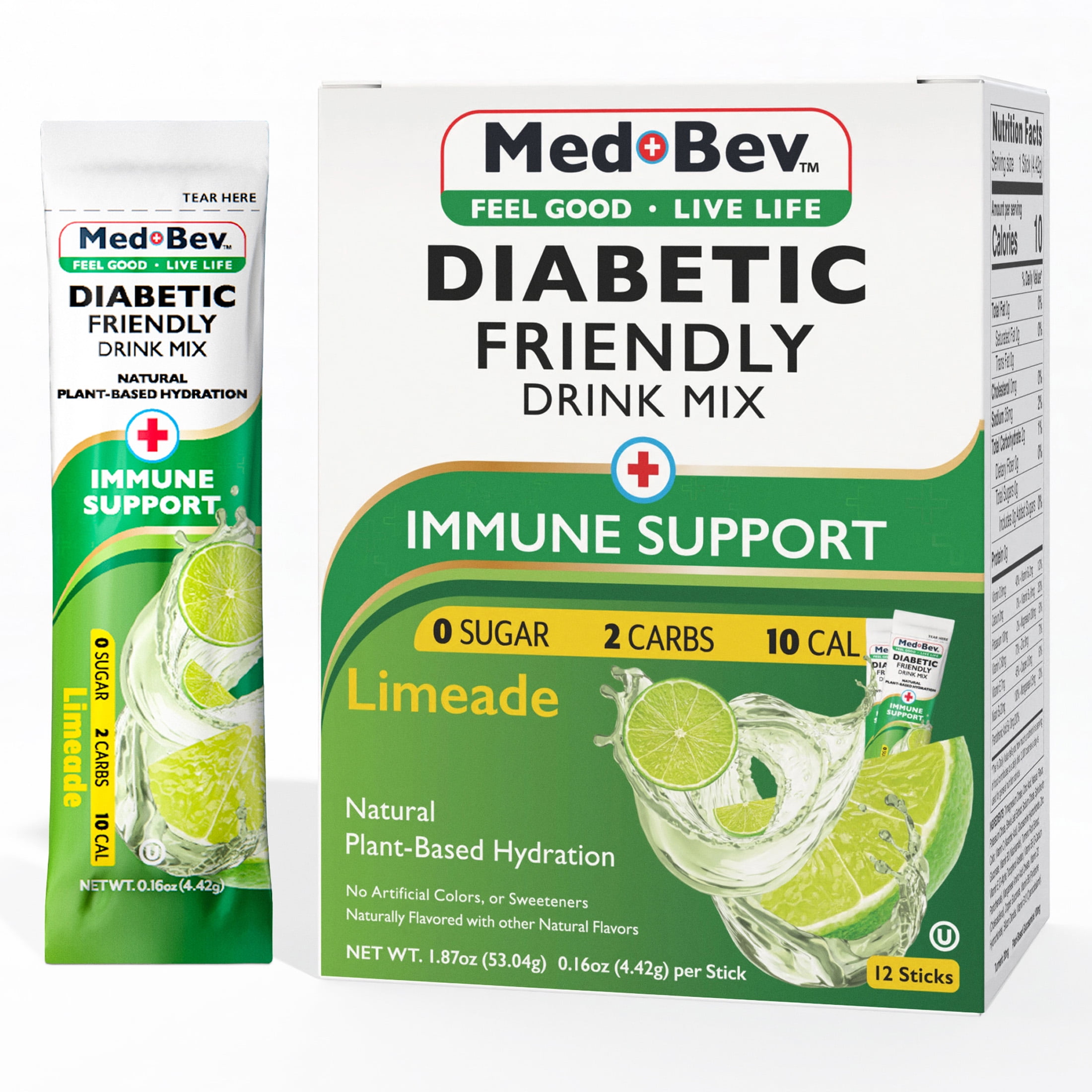 Med-Bev Natural Hydration Powder: 0-Sugar, Limeade, Diabetic Friendly ...