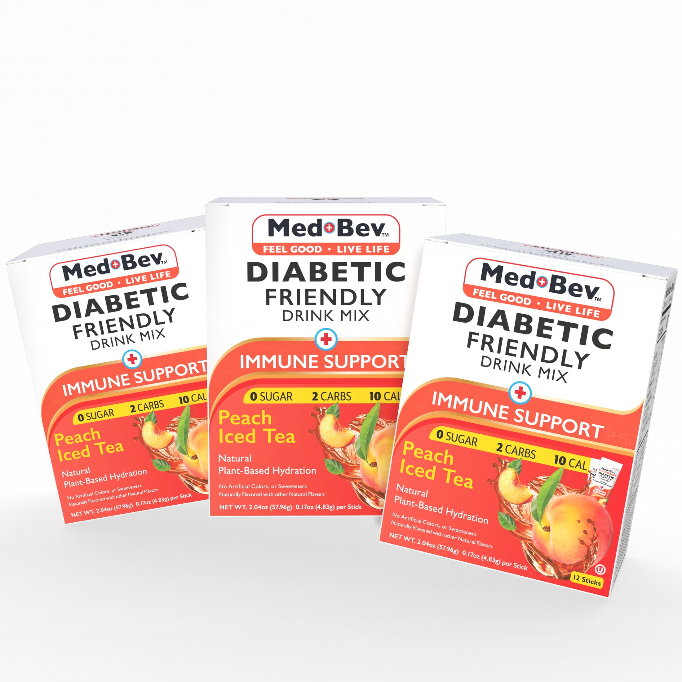 Med-Bev Natural Hydration Powder: 0-Sugar, Peach Iced Tea, Diabetic ...