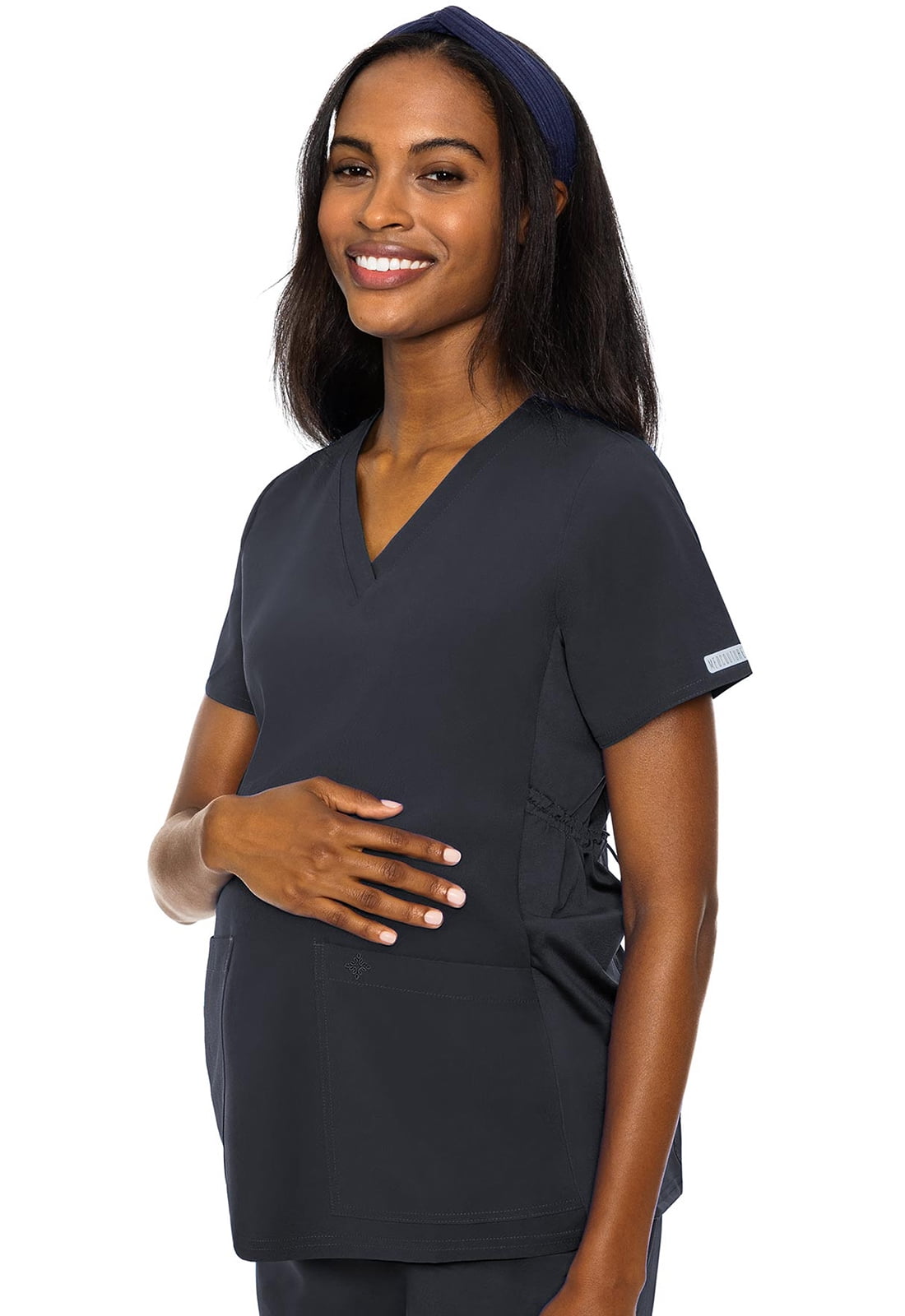 Med Couture Maternity V-Neck Scrub Top, 2 Pockets, Stretchy Side Panels ...