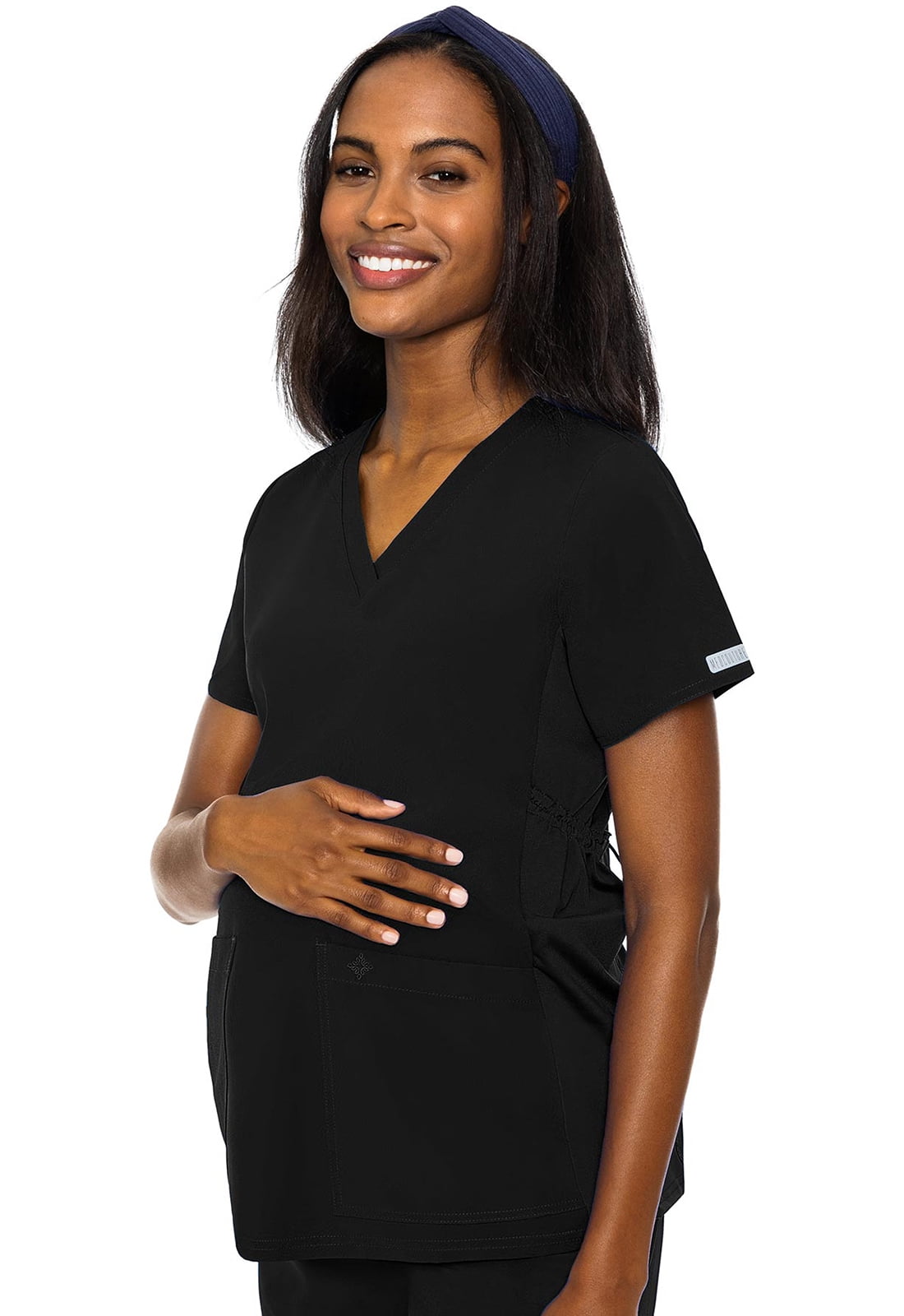 Med Couture Maternity V-Neck Scrub Top, 2 Pockets, Stretchy Side Panels ...