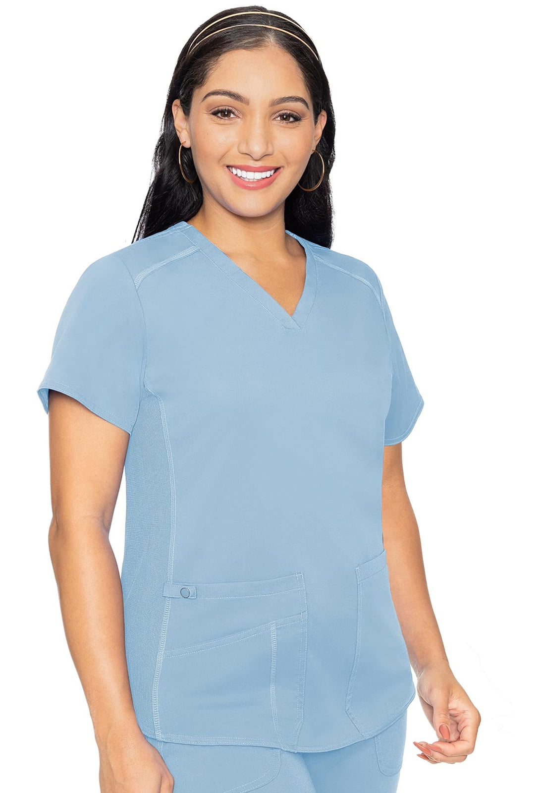 Med Couture V-Neck Scrub Top for Women with 4 Pockets, Rib-Knit Side ...