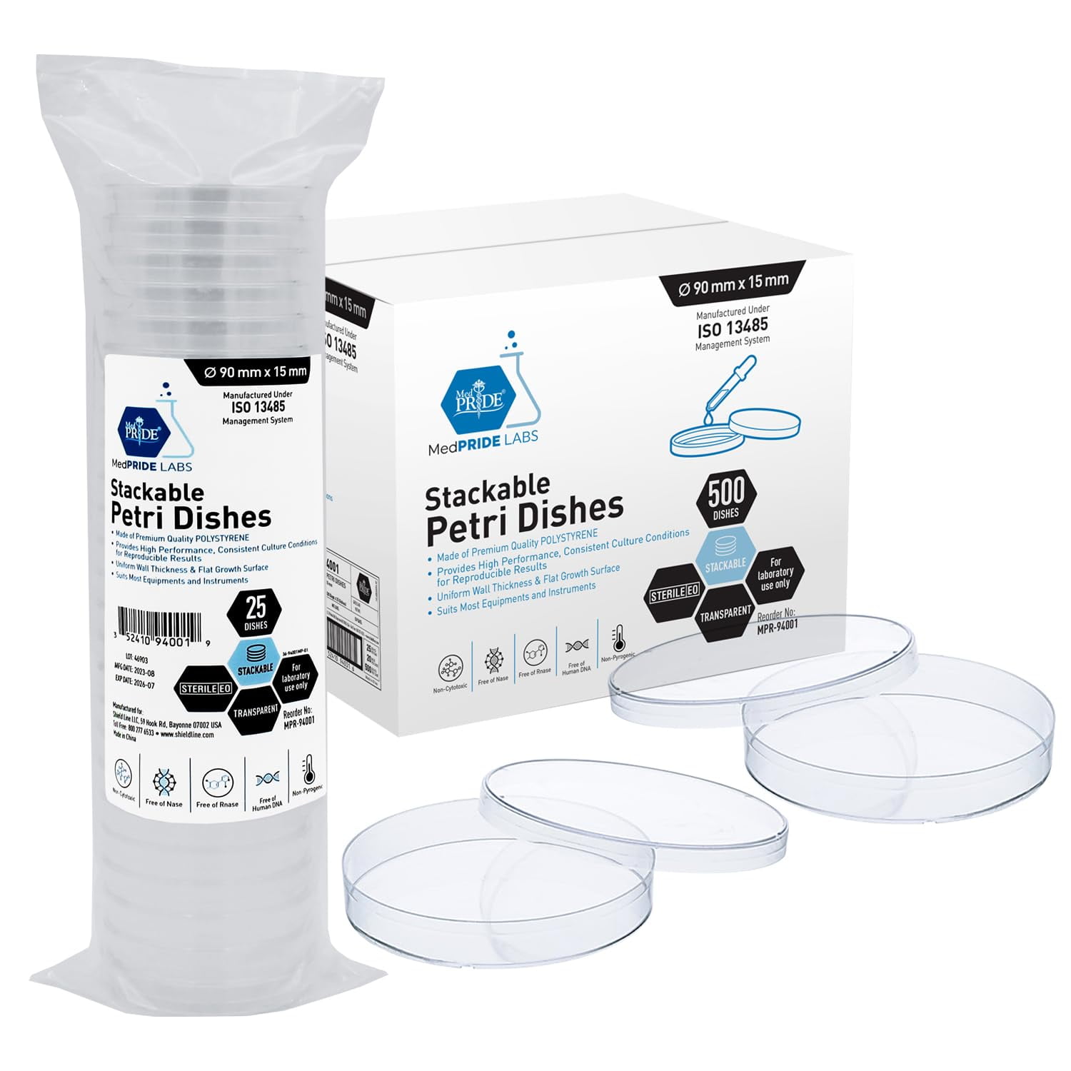 Med Pride 90mm x 15mm Stackable Petri Dish with Lids, 25 count Sterile ...