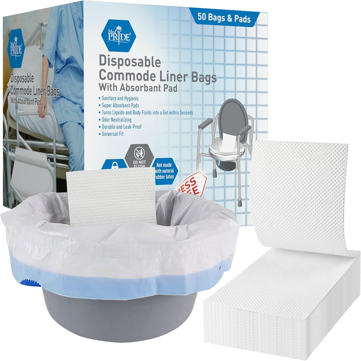 MedPride, Disposable Bedside Commode Liners, 50 Count, Absorbent Gel ...