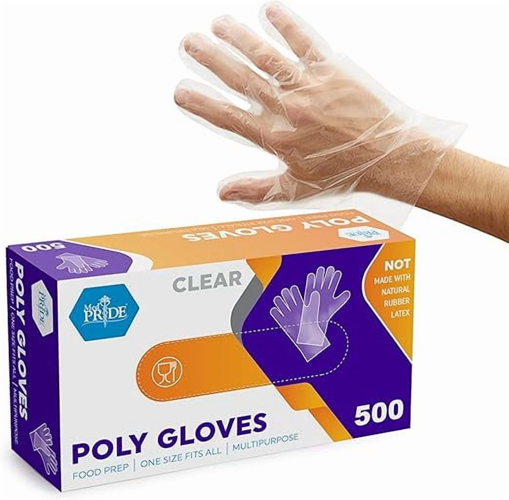 Med Pride Disposable Gloves Clear Poly 500 Count Latex-Free Plastic ...