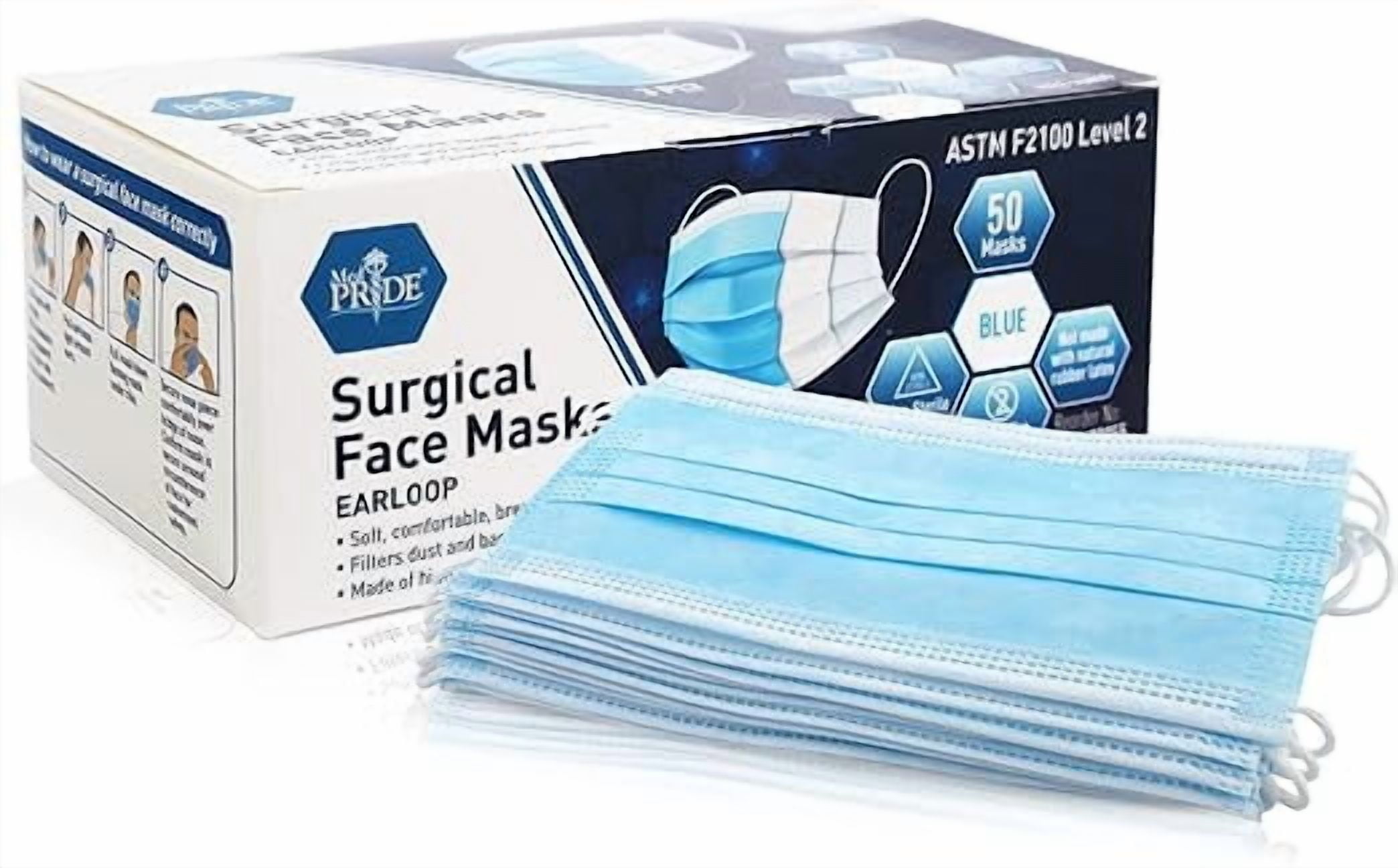 Med Pride Face Masks, 3-Ply Disposable Blue Face Mask, 50 Pack, Medical ...