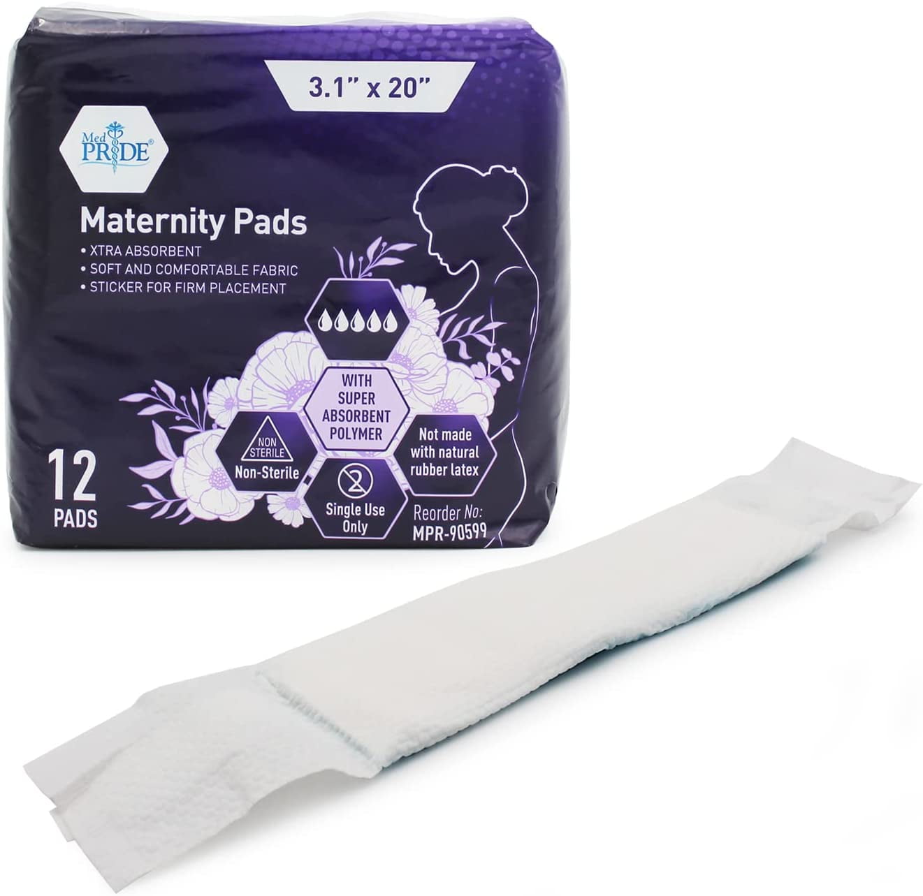Med Pride Postpartum Maternity Overnight Pads 12 count, Extra Heavy ...