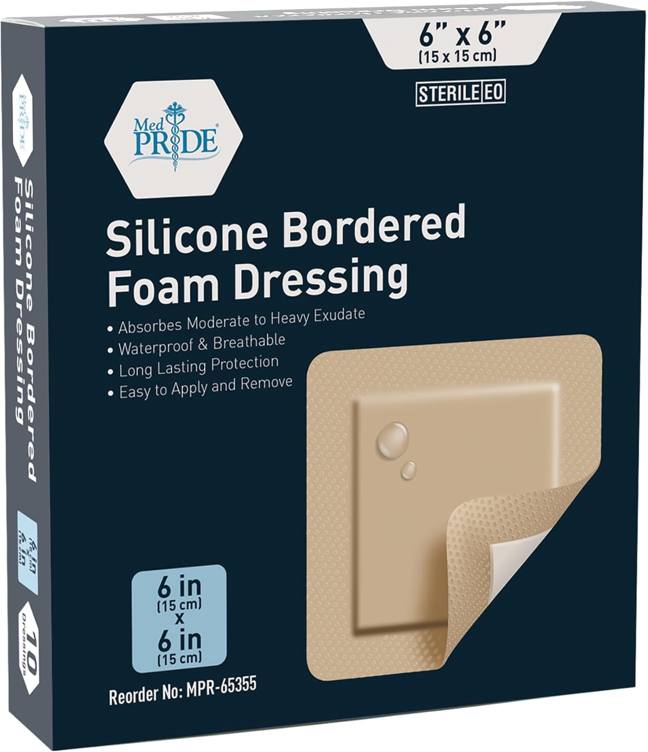 Med Pride Silicone Bordered Foam Bandages for Wounds 6x6 Inch, 10 pack ...
