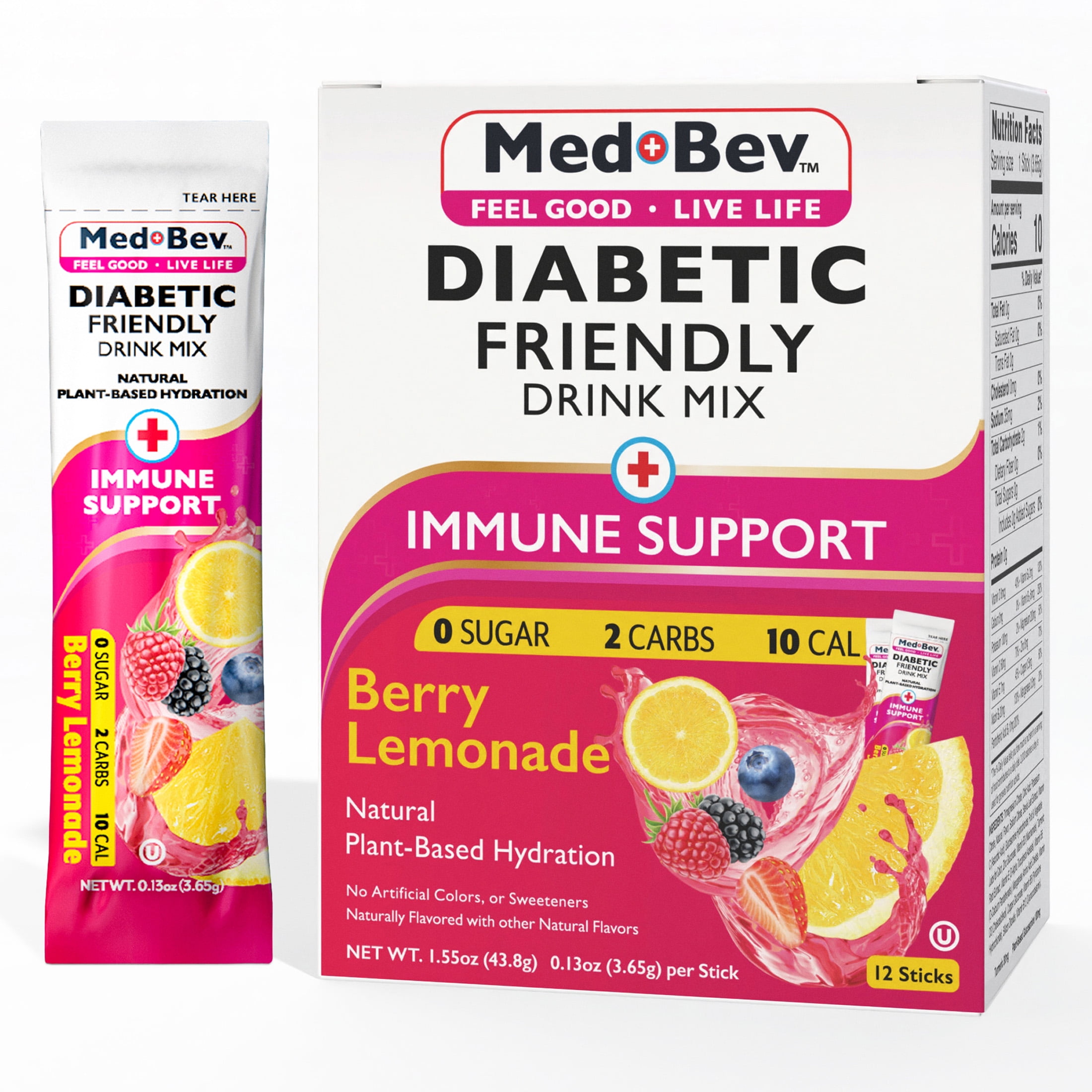 Med-Bev Natural Hydration Powder: Sugar Free, Berry Lemonade, Diabetic ...
