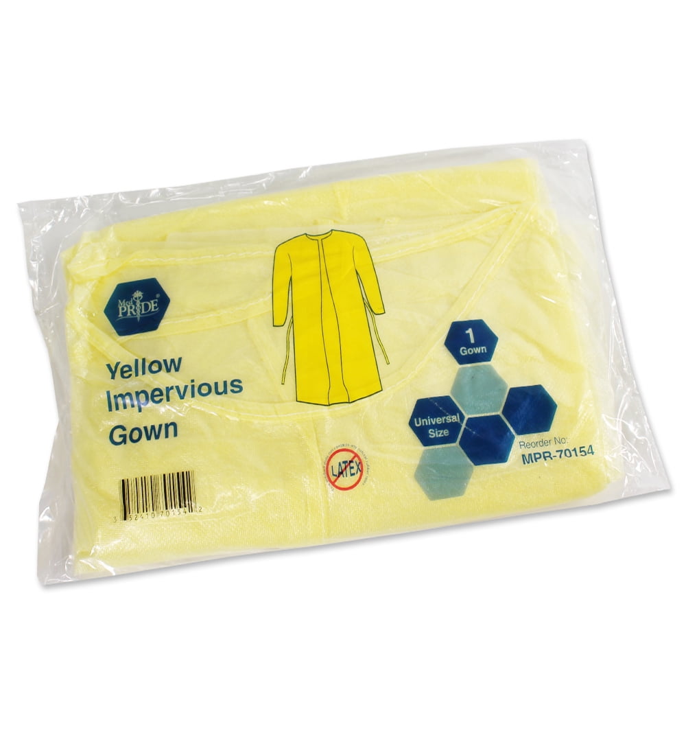 MedPride MPR-70154-Case Yellow Impervious Gown, Cuffed, Universal Size ...