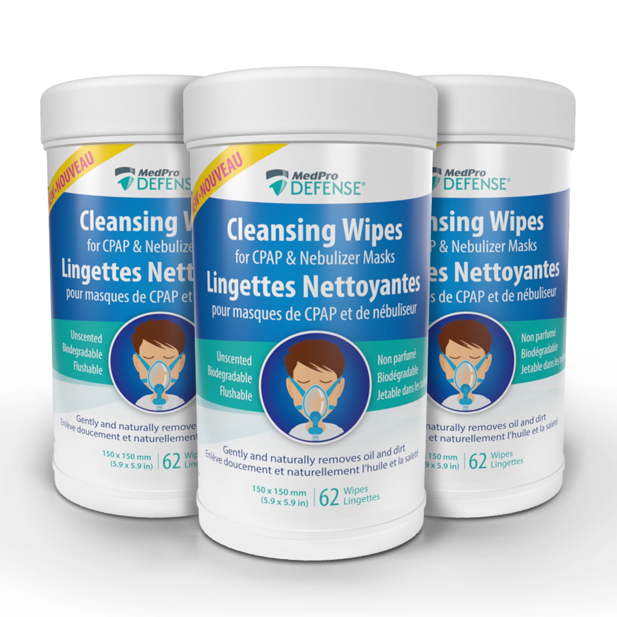 MedPro Defense Cleansing Wipes for Daily Cleaning of CPAP Mask - 3-Pack ...