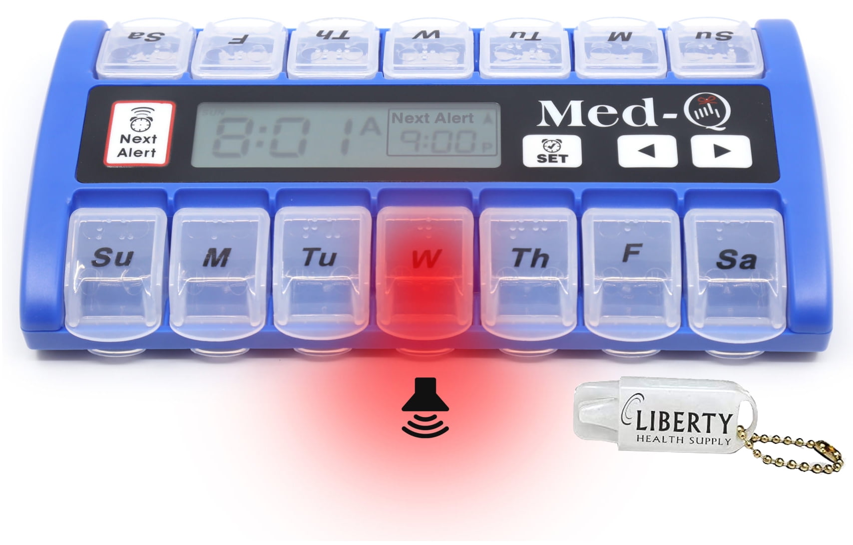 MedQ 14 Compartment Pill Box Reminder with Flashing Light & Beeping ...