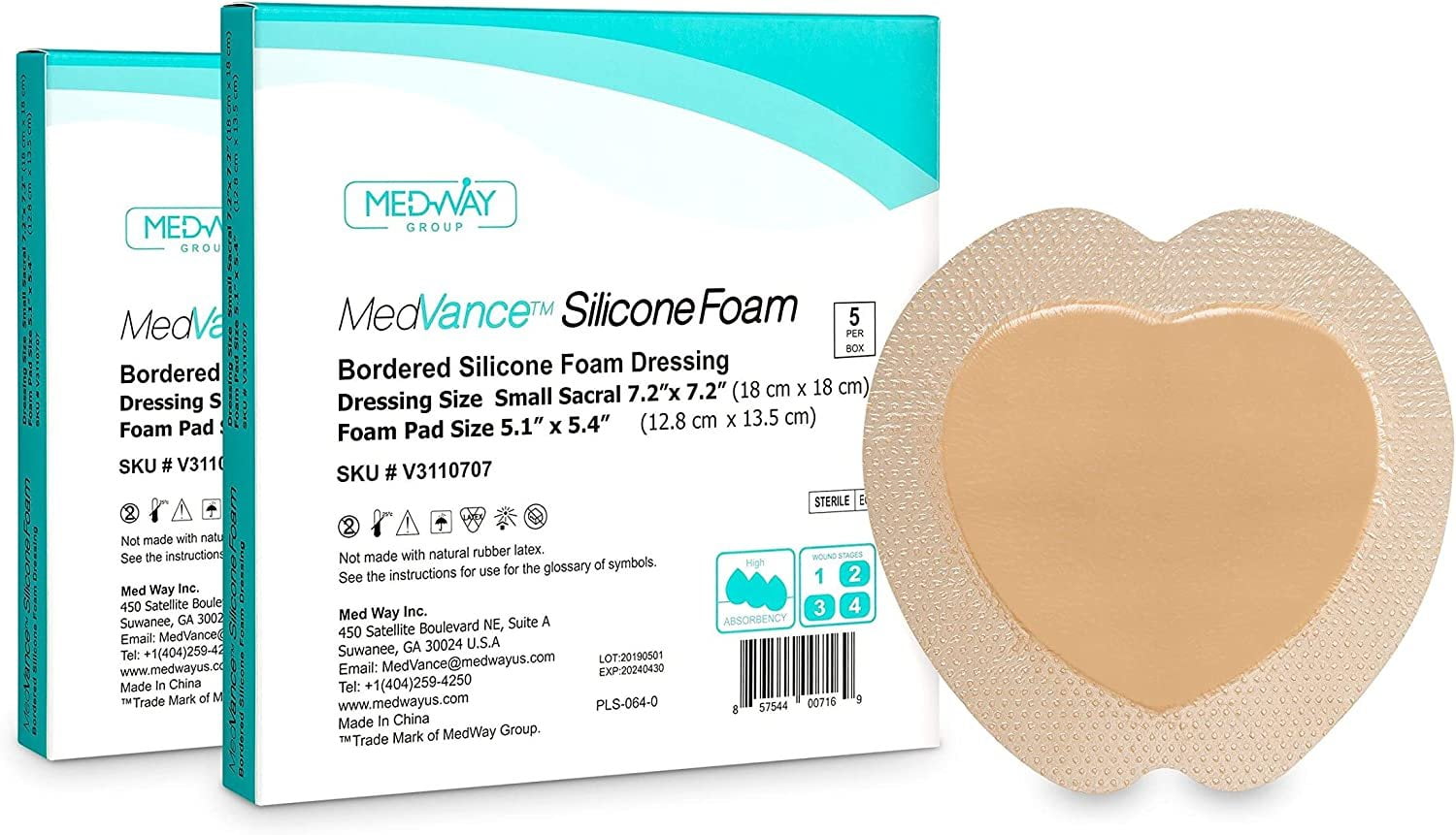 "MedVance Silicone Bordered Foam Dressing - Sacral Size 7""x 7"", Box ...