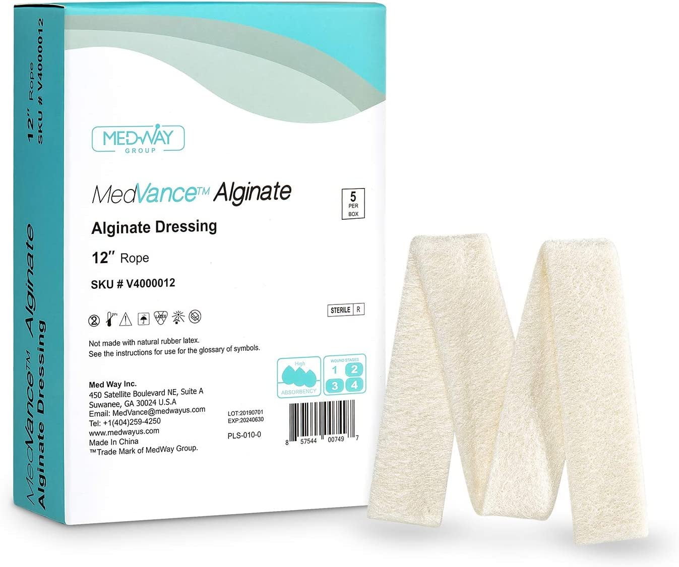"MedVance TM Alginate - Calcium Alginate Wound Care Dressing, 12"" Rope ...