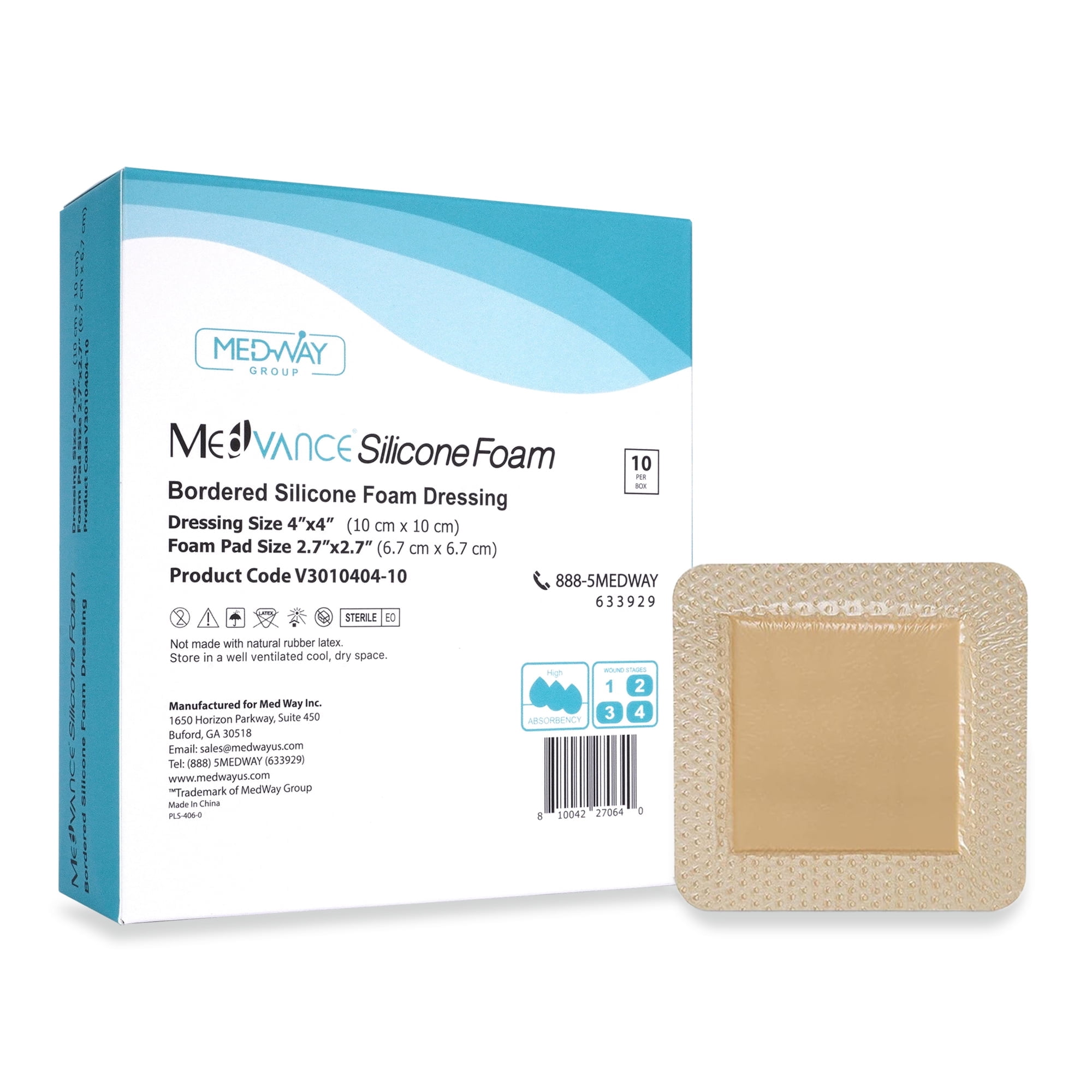 "MedVance TM Silicone - Bordered Foam Dressing, Size 4""x4"" (2.7""x2.7 ...