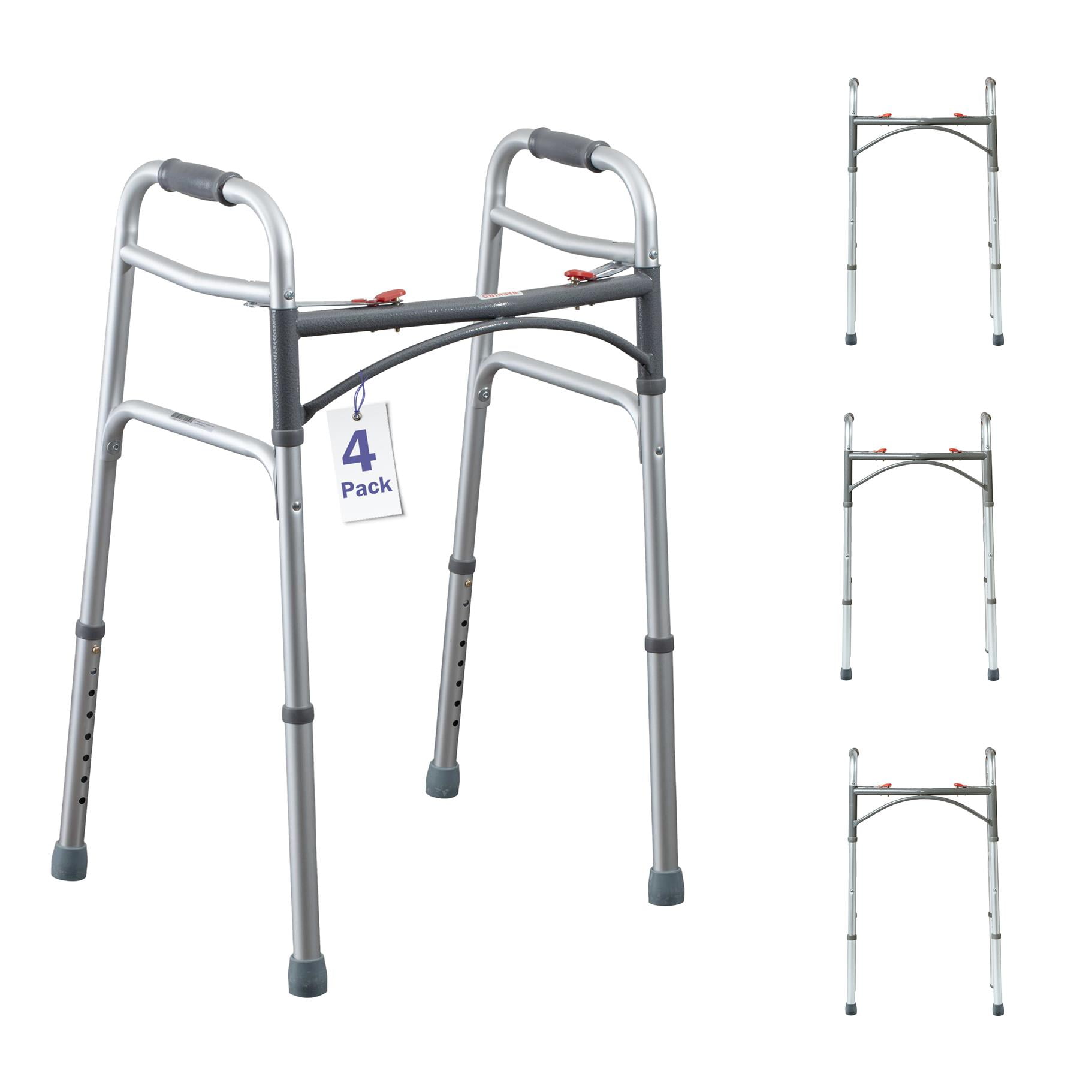 MedaCure Junior Two Button Folding Walker - Case of 4 Silver Walkers ...