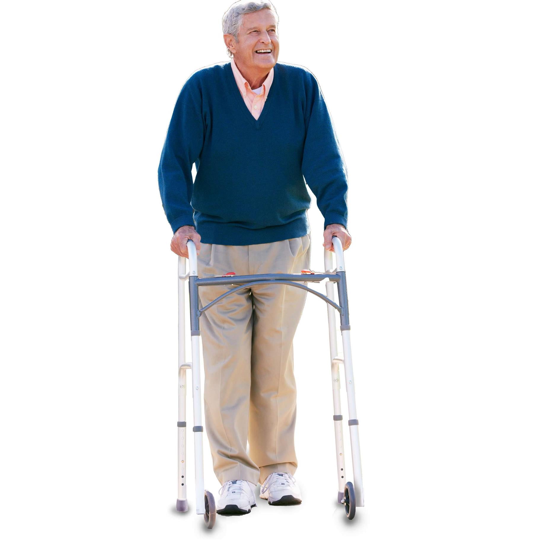 MedaCure Two Button Folding Walker with Wheels - Case of 4 Silver Adult ...