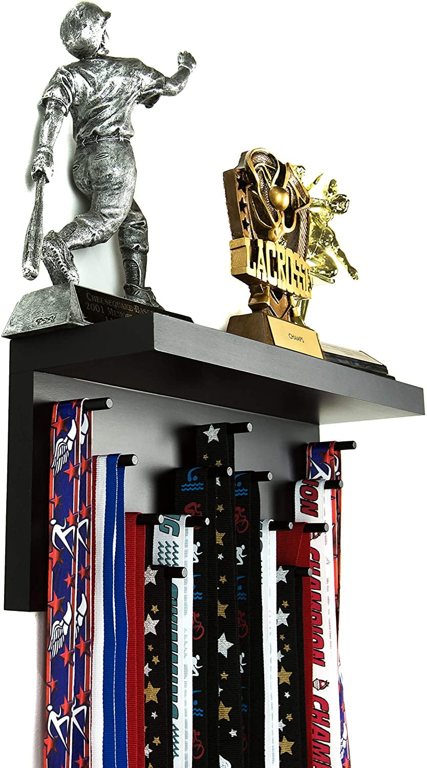 Medal Awards Rack Premier Display Medal and Trophy Shelf – Black, 12 ...