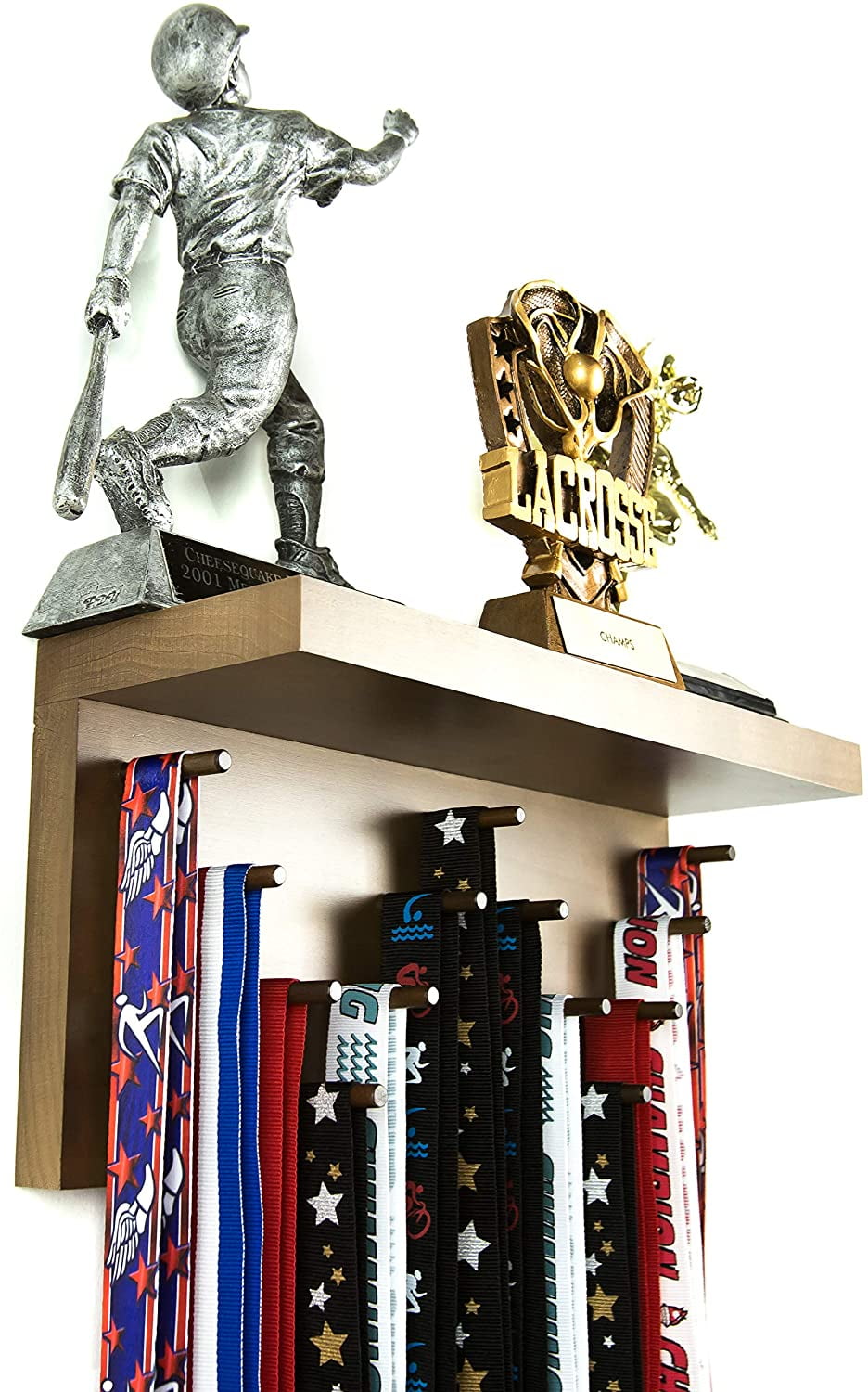 Medal Awards Rack Premier Medal Display and Trophy Shelf – Walnut, 12 ...