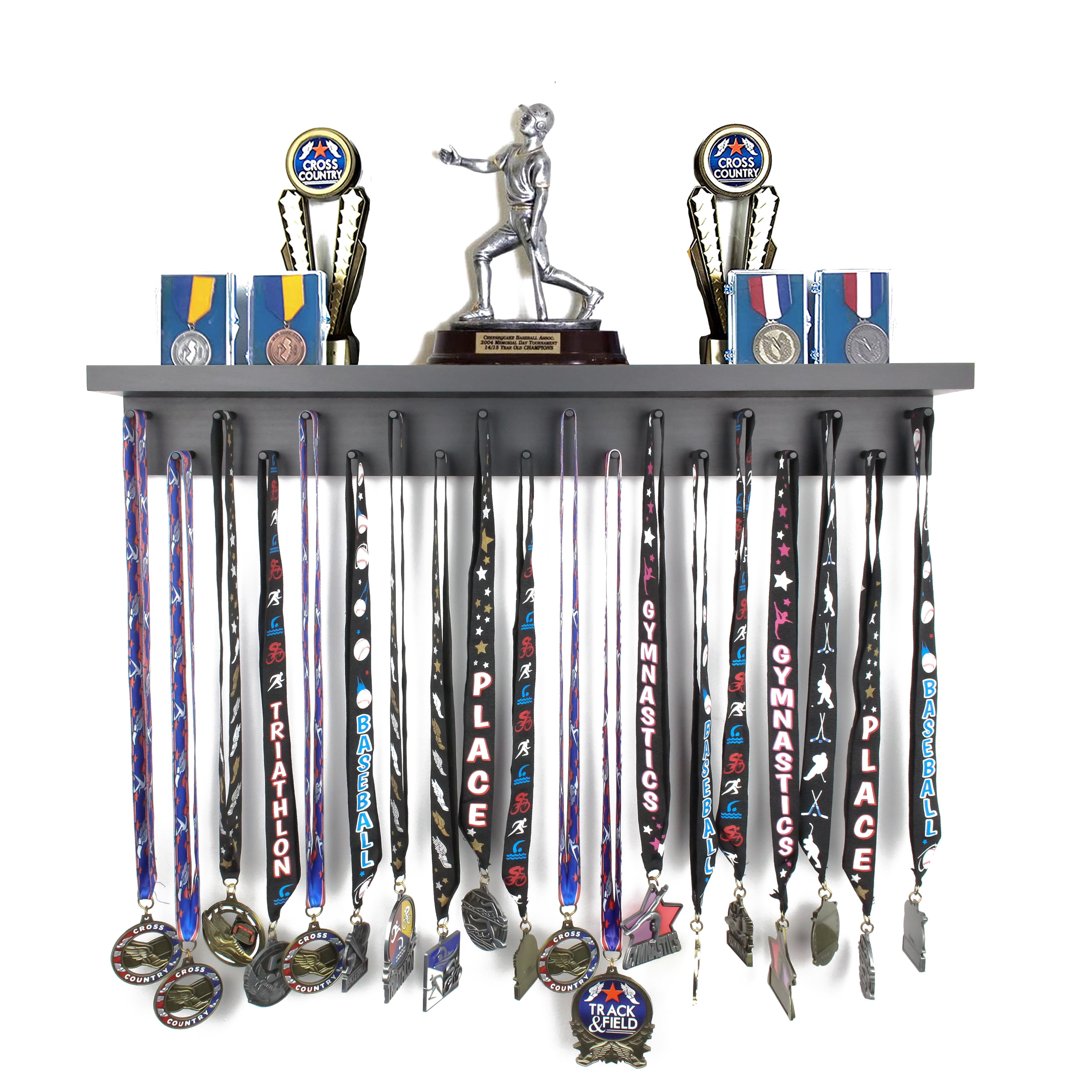 "24"" Black Medal Awards Rack, Trophy Shelf, Award Display Stand ...