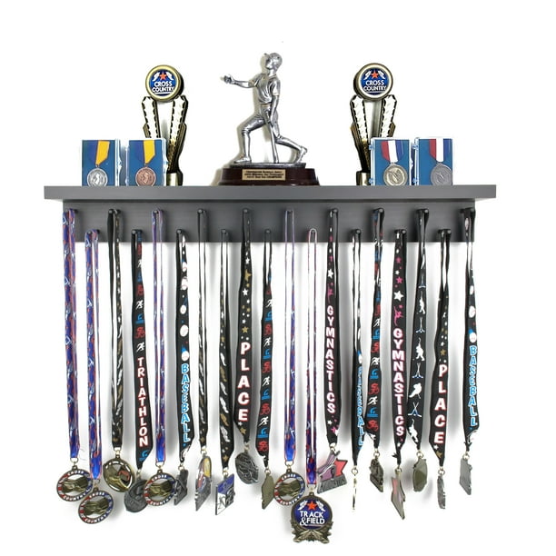 Medal Awards Rack Trophy Shelf and Award Display Rack (24" Black) Medal ...