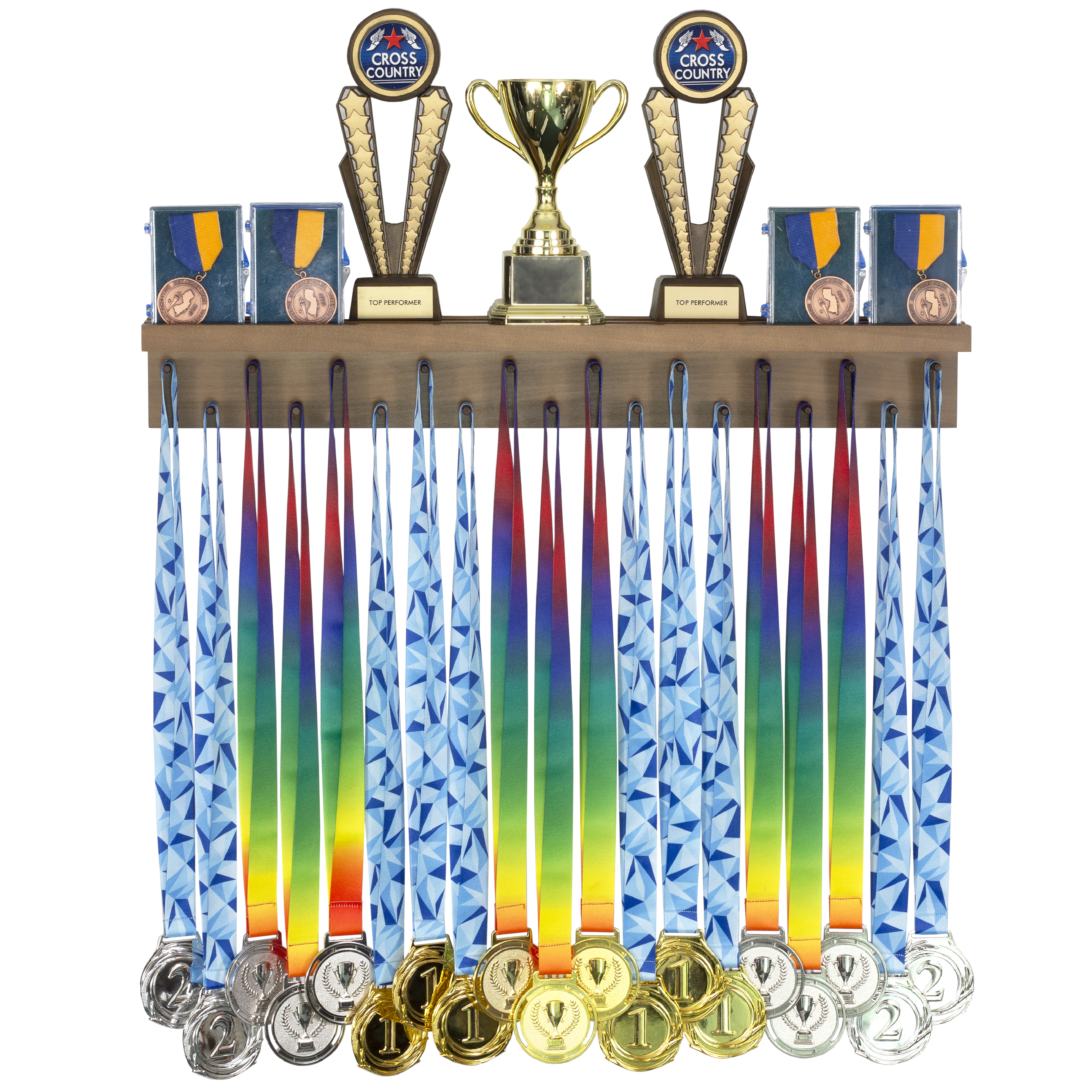 Medal Awards Rack Trophy Shelf and Award Display Rack (24" Walnut ...
