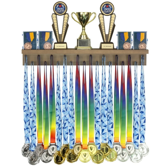 Medal Awards Rack Trophy Shelf and Award Display Rack (24" Walnut ...