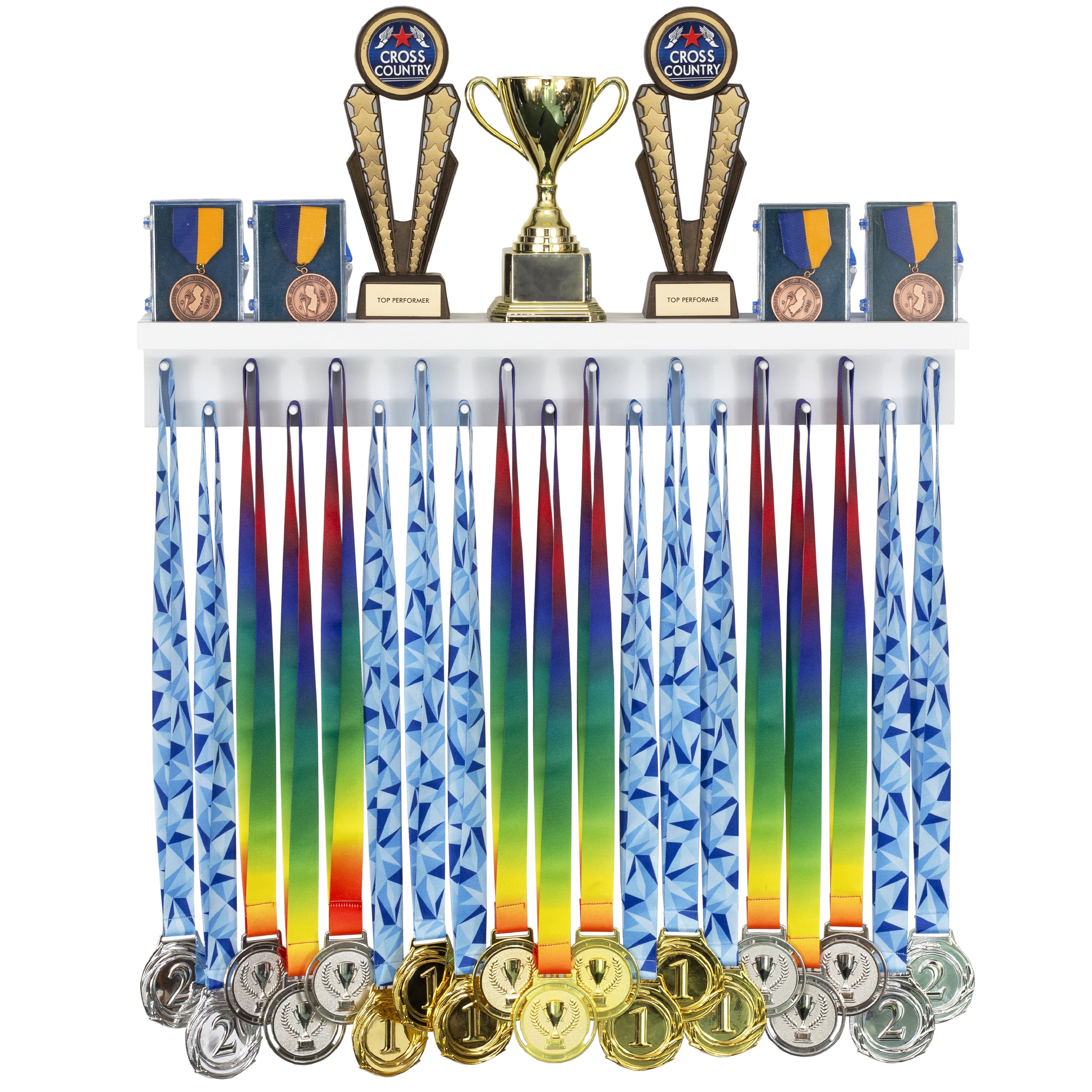 Medal Awards Rack Trophy Shelf and Award Display Rack (24" White) Medal ...